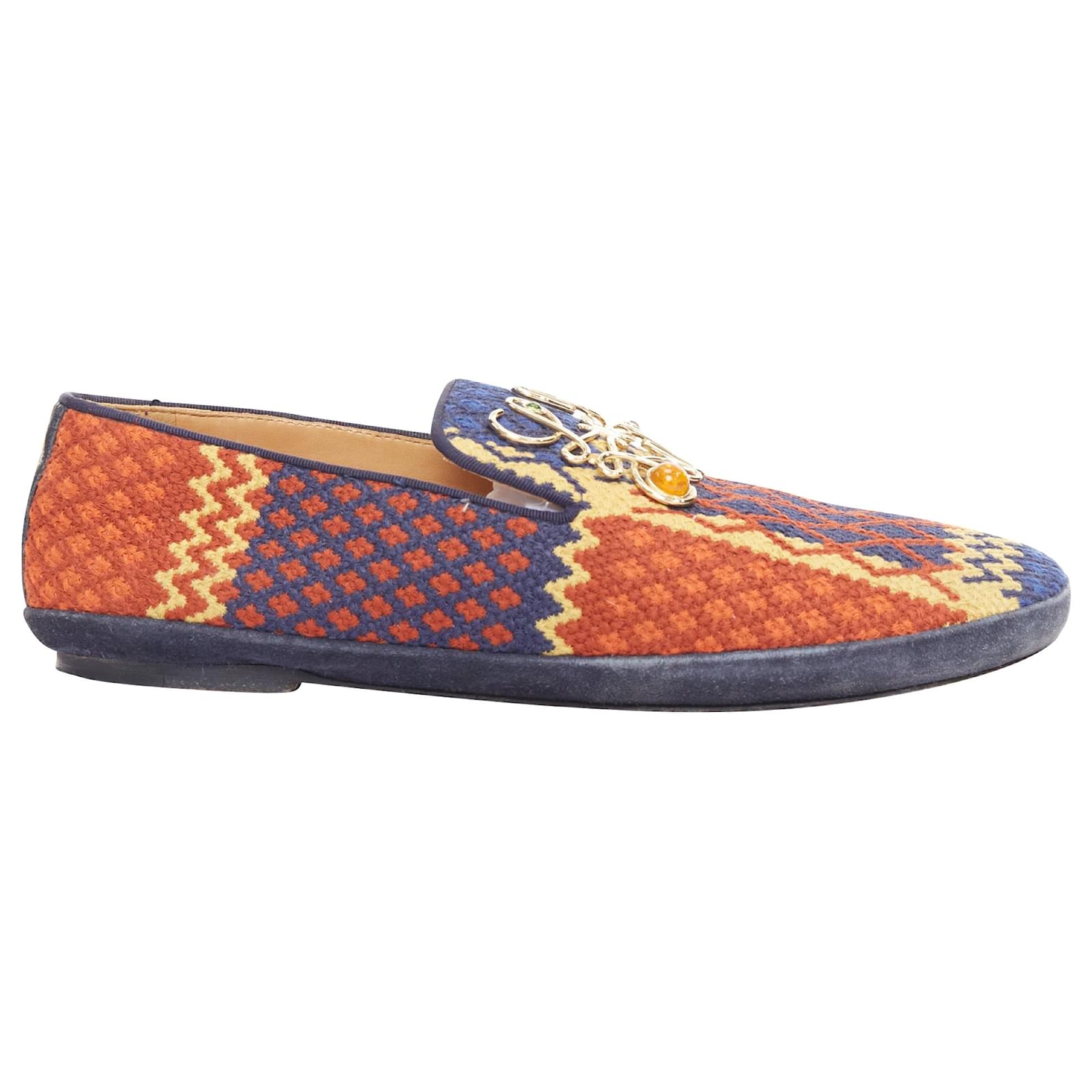 Loewe Anagram navy yellow woven mocassin loafer shoes Multiple colors ...
