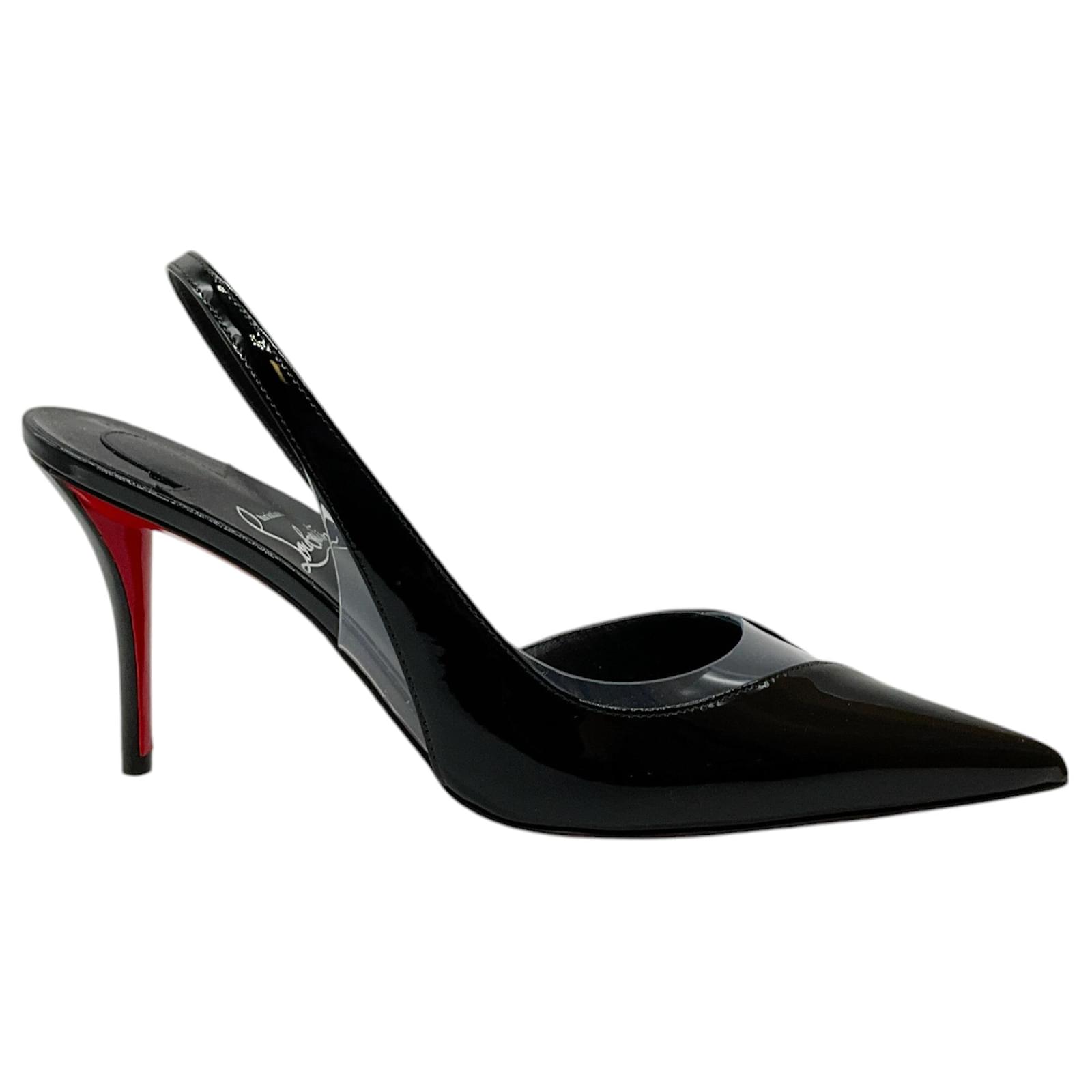 Christian Louboutin Black Patent Leather Posticha 80 Slingback Pumps ...