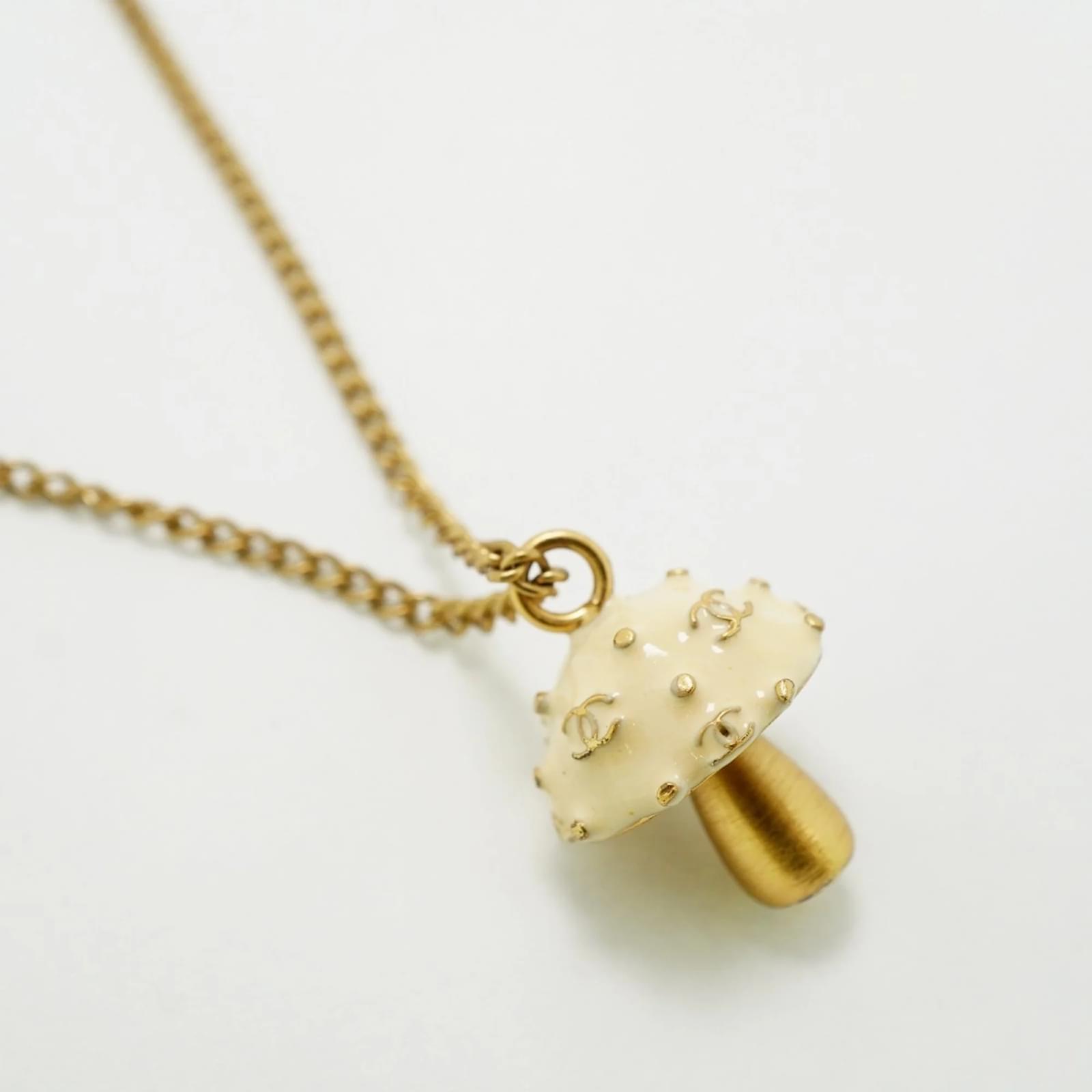 Chanel Necklace Coco Mark Mushroom Motif White Golden Gold-plated ref ...