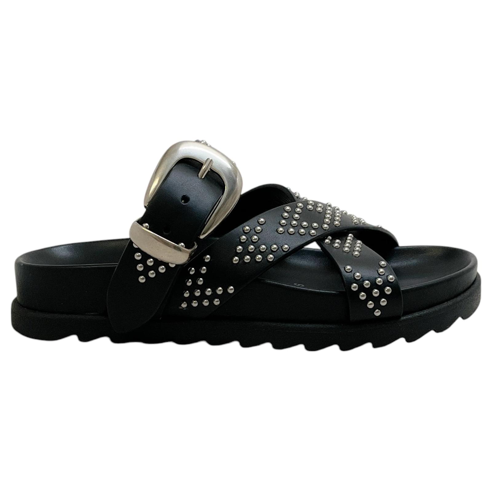 Barbara Bui Black Leather Studded Slide Sandals ref.1775665 - Joli Closet