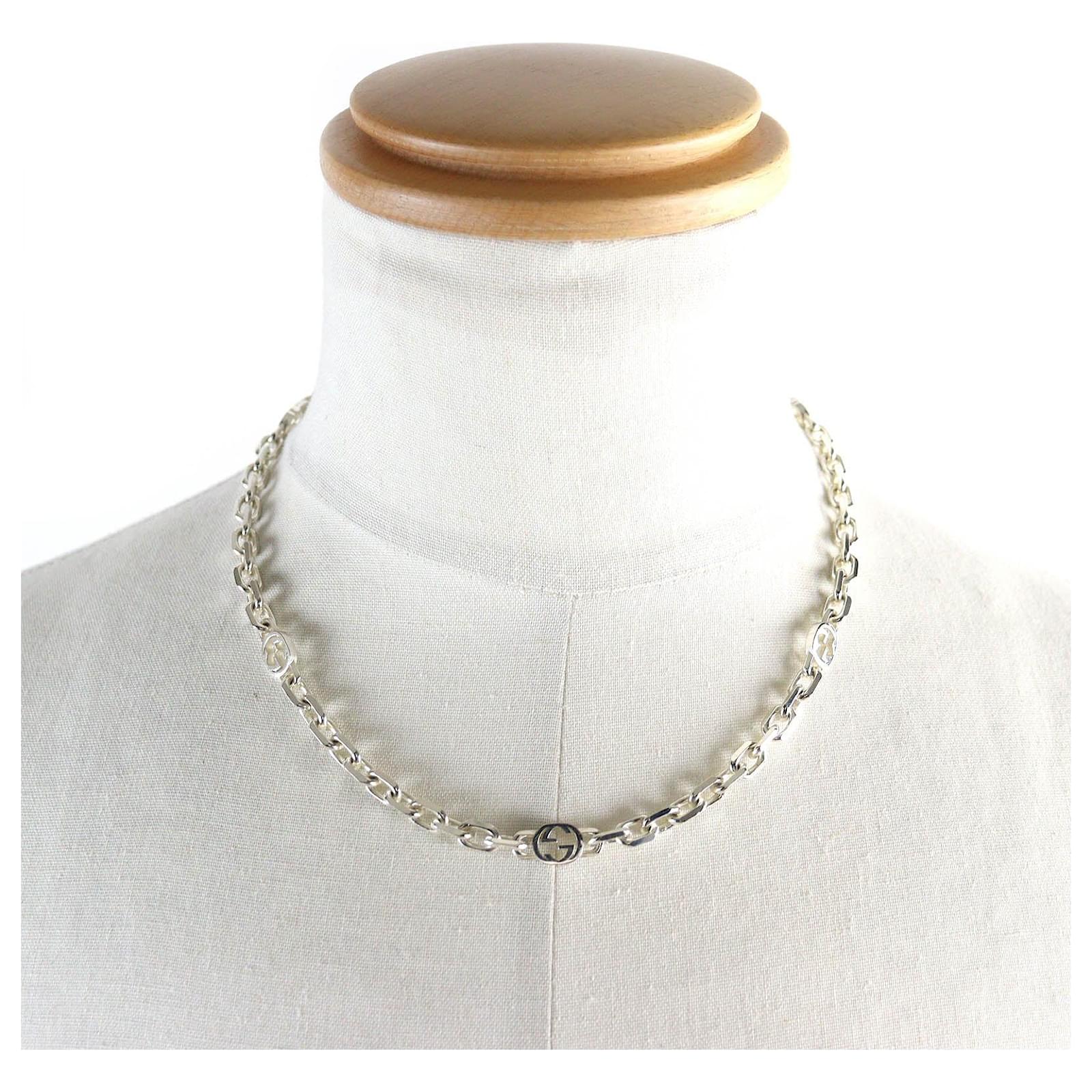 GUCCI Interlocking G Chain Necklace AG925 Silvery Metallic Metal ref ...