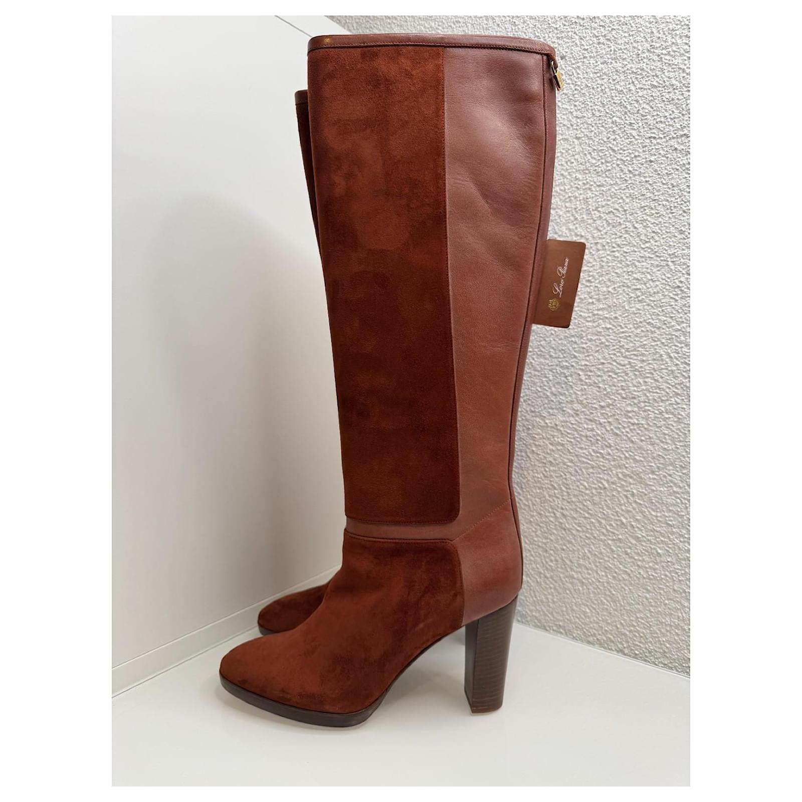 Loro Piana Brown Suede and Leather Knee Length Boots Dark brown ...