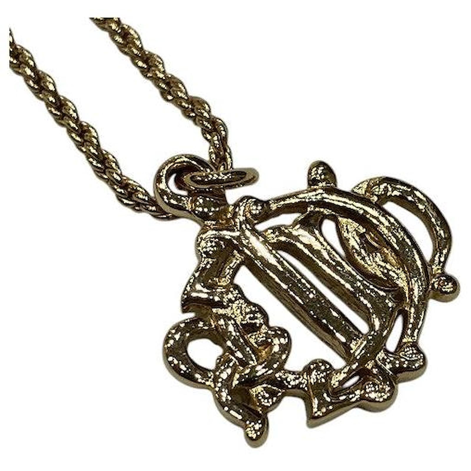 Christian Dior Dior Emblem Gold Necklace Golden Metallisch Metall ref.1814921 Joli Closet