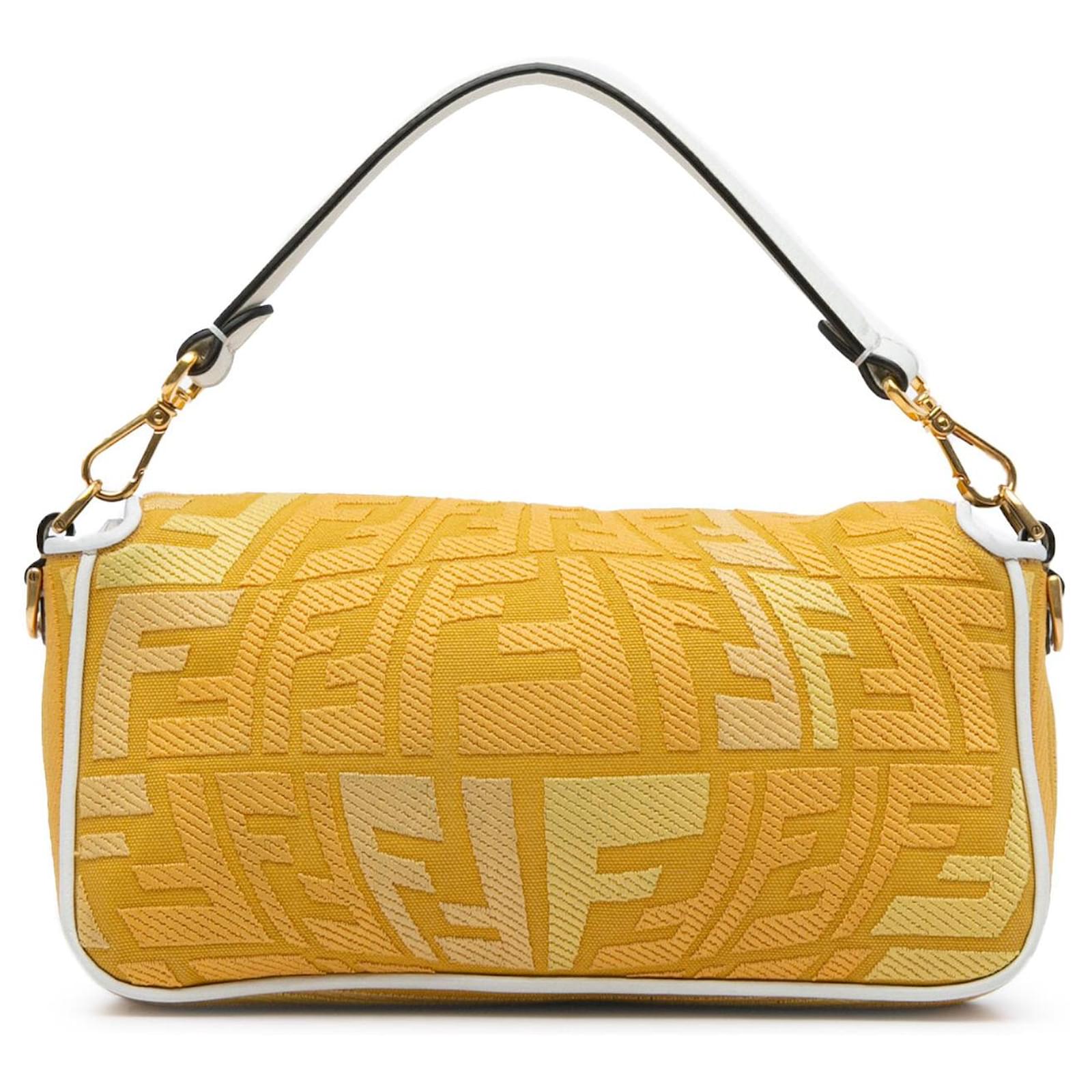 Yellow Fendi Sarah Coleman FF Canvas Fisheye Baguette Satchel Leather ...
