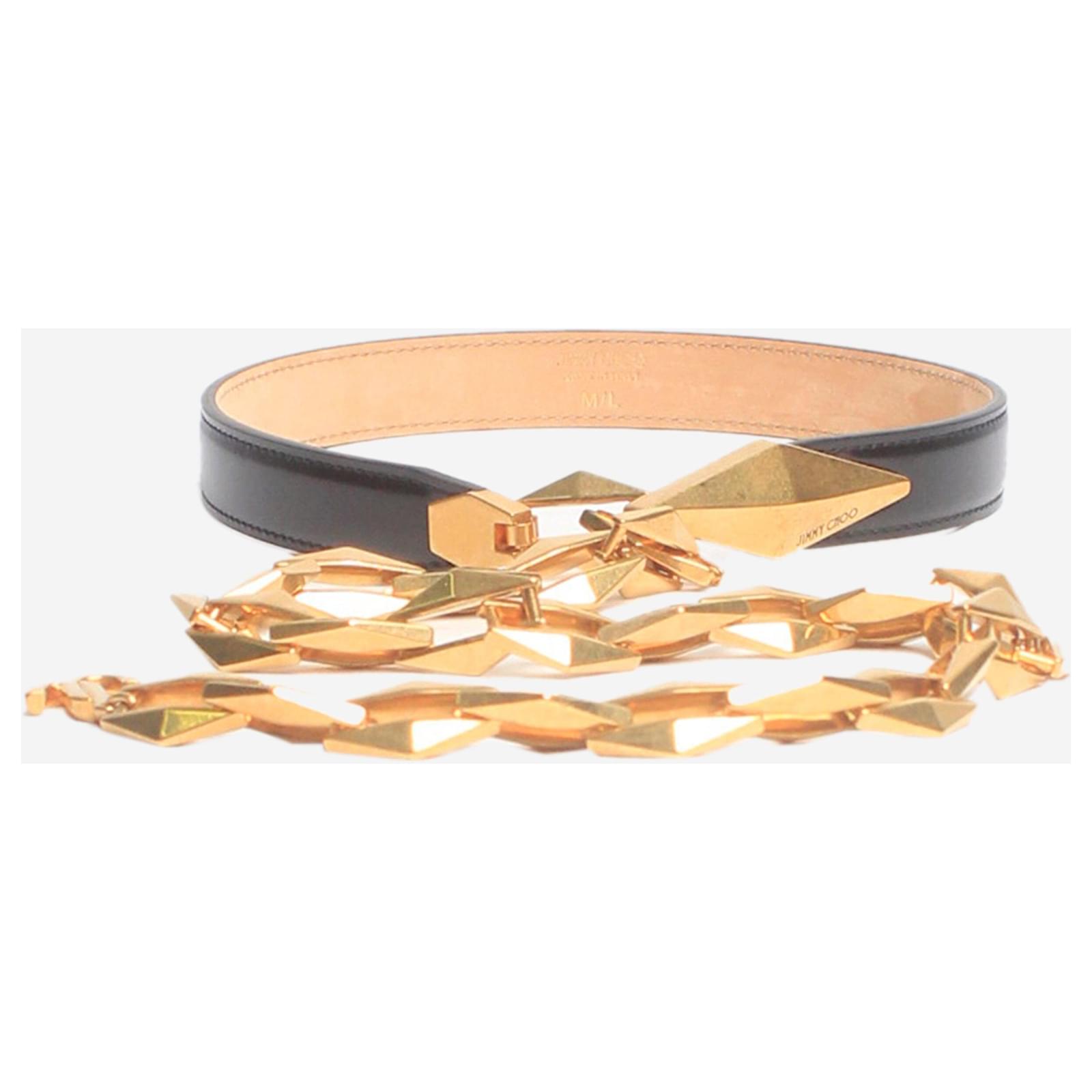Jimmy Choo Black and gold Diamond chain belt Leather ref.1840332 - Joli ...