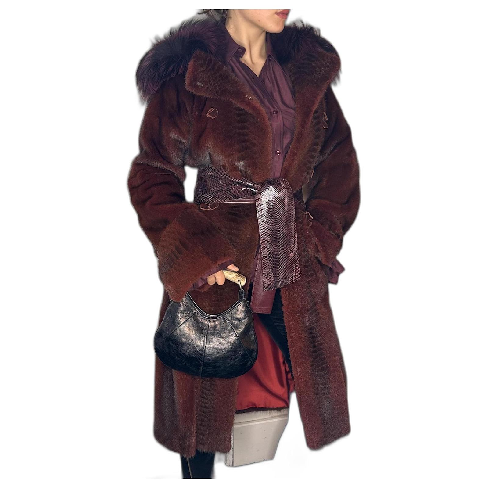 Yves Saint Laurent python, mink, fox fur coat YSL 2004 Brown Red Dark ...