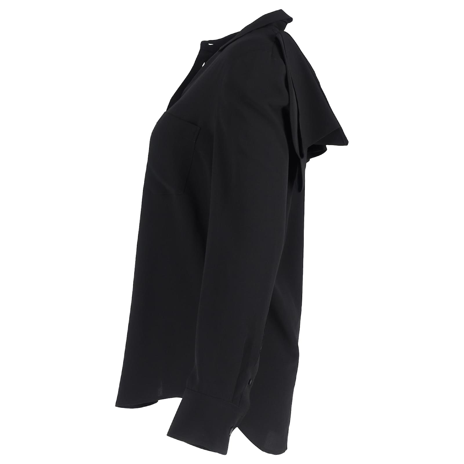 Prada Button-Down Ruffle Shoulder Detail Shirt in Black Silk ref ...