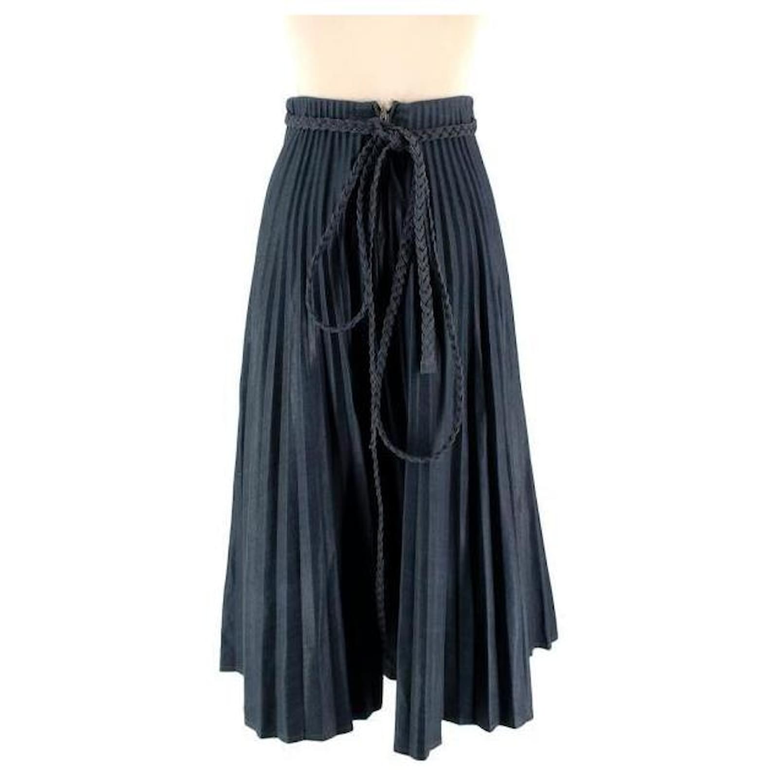 Christian Dior Dior Pleated Denim Skirt with Belt Detail Blue Cotton ...