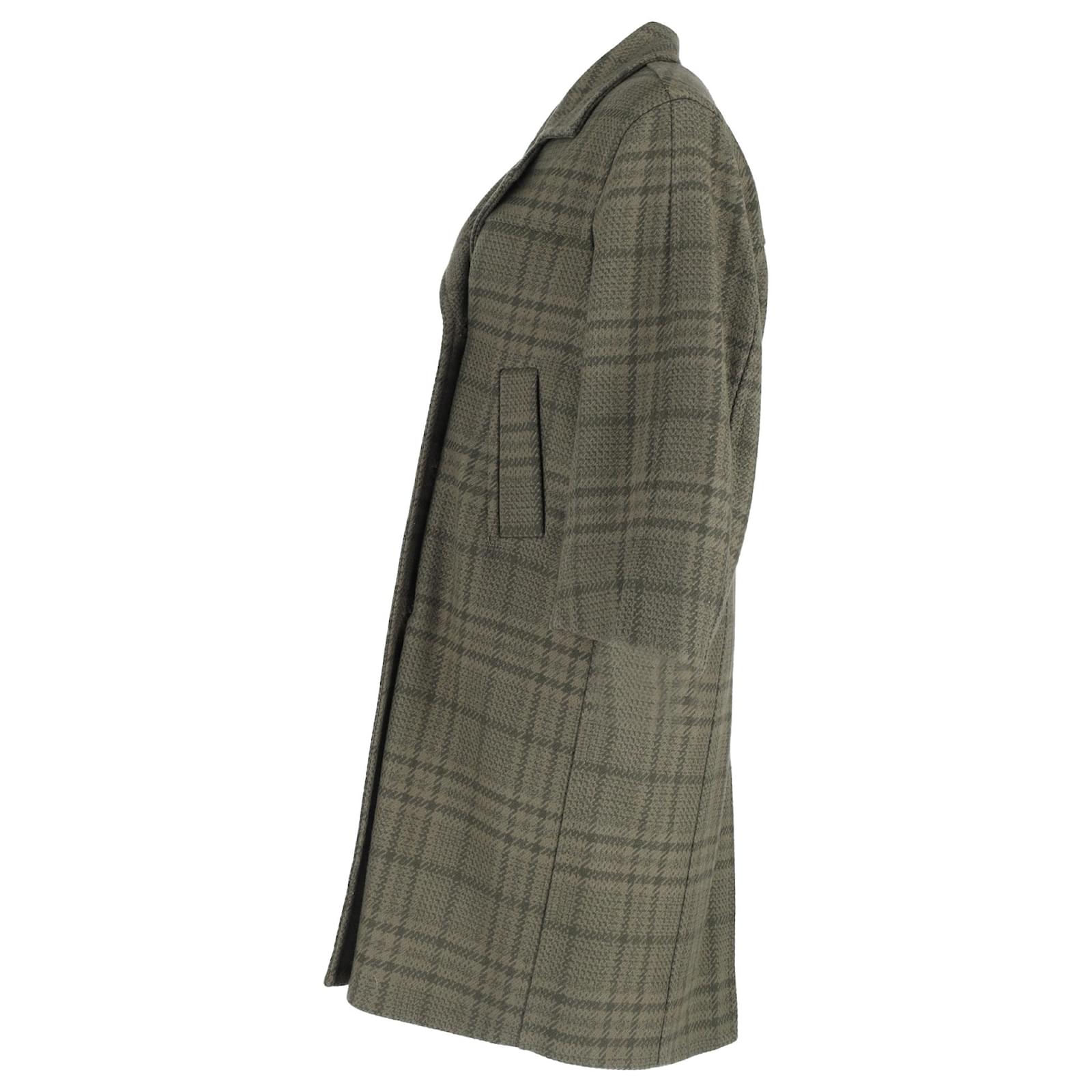 Ganni Double-Breasted Checked Coat in Green Wool ref.1849244 - Joli Closet