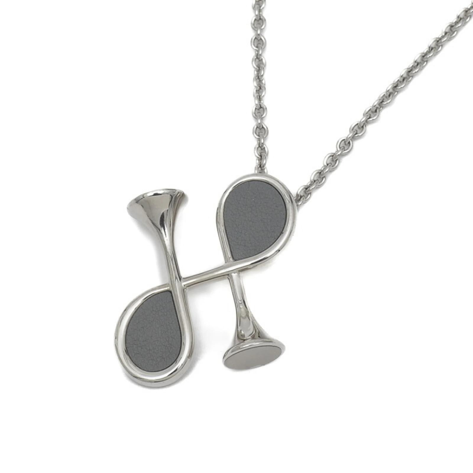 Hermès Hermes Cor H Necklace in Gray Silver Brown Silvery Metal ref ...