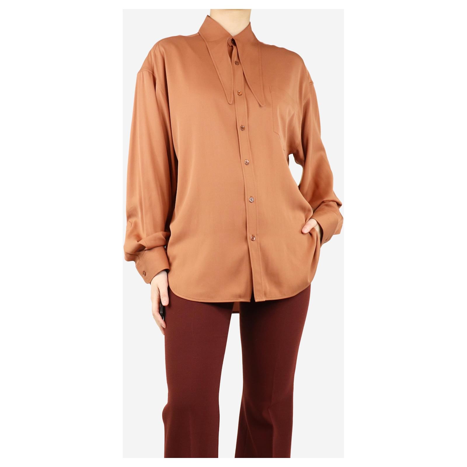 Balenciaga Clay brown pointed-collar blouse - size UK 8 Silk ref ...