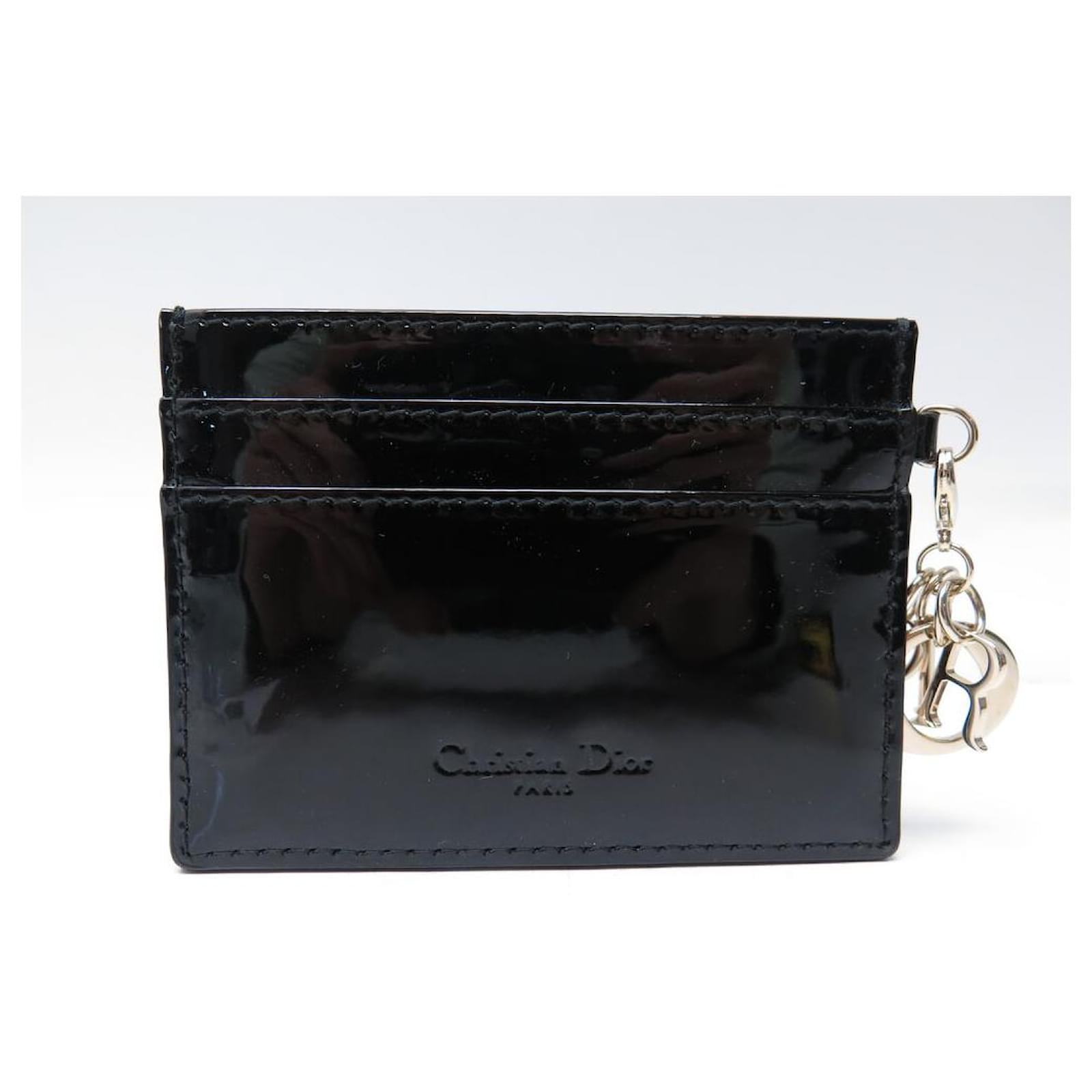 NEW CHRISTIAN DIOR LADY VARNISHED LEATHER WALLET Black Patent leather ...