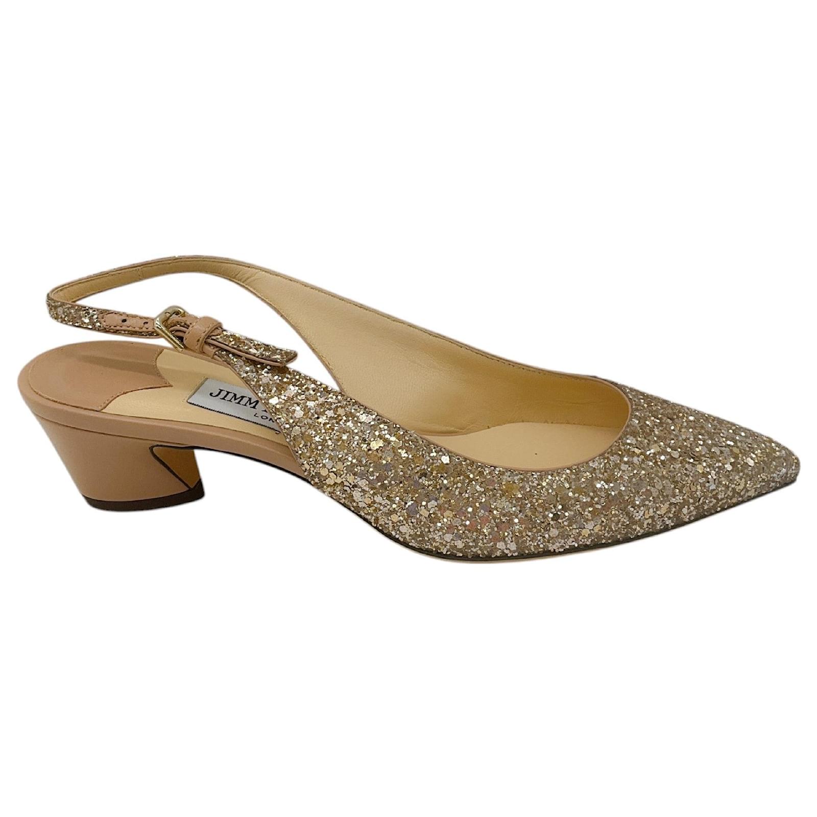 Jimmy Choo Gold Metallic Glitter Low Heel Slingback Pumps Golden ref ...