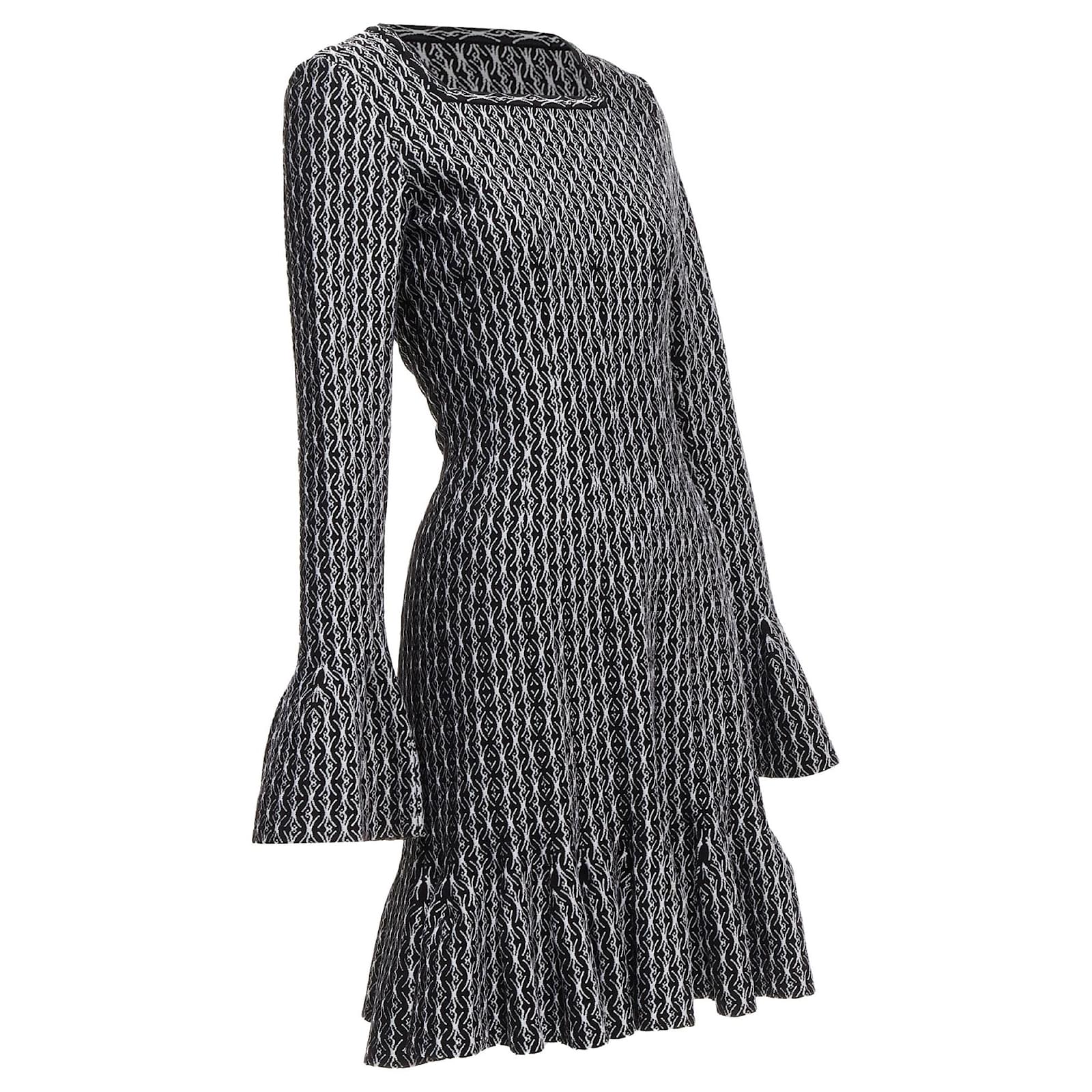Alaïa Alaia wool jacquard square neck flared hem cocktail dress Black ...