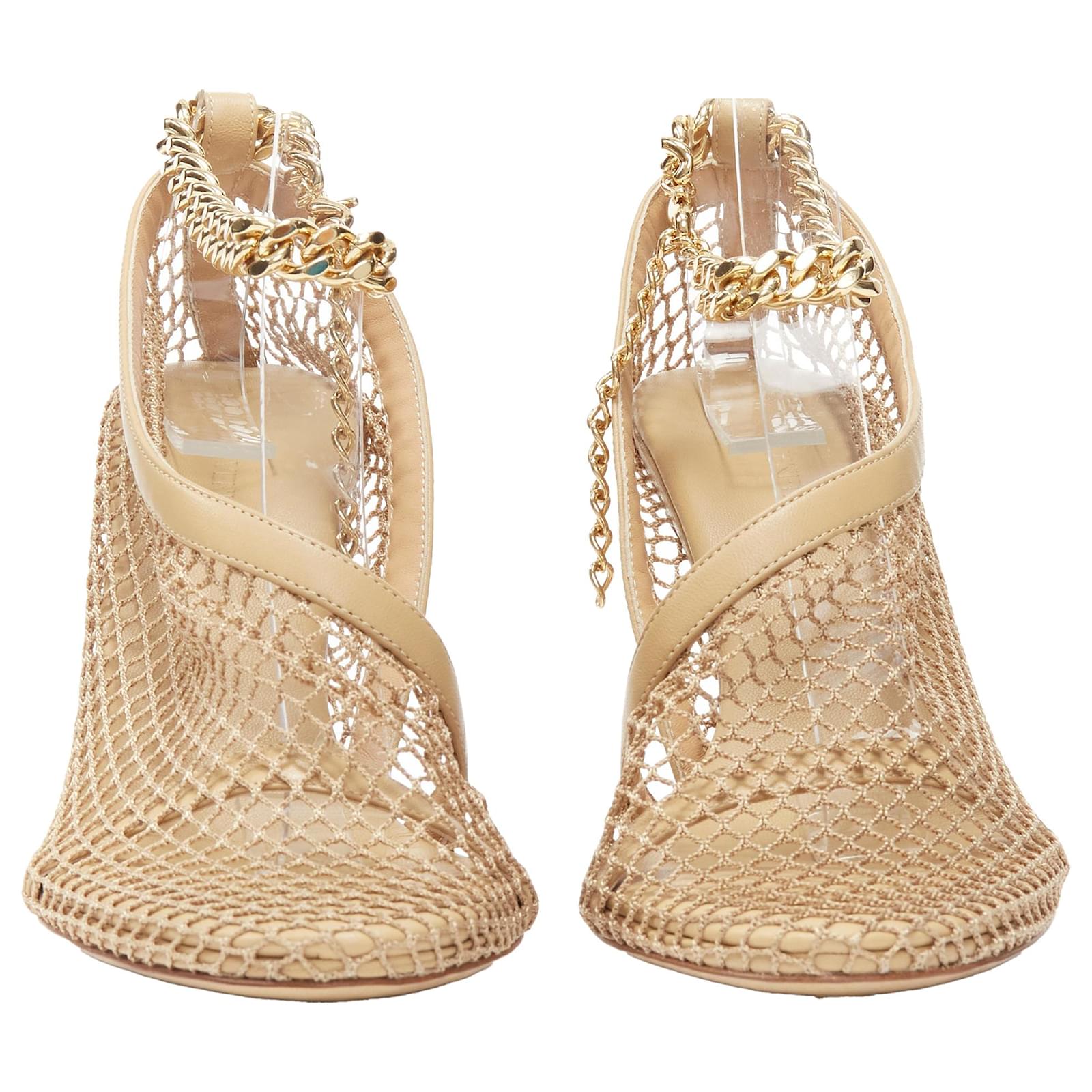 Bottega Veneta daniel lee fishnet gold chain high heel Brown Beige ...