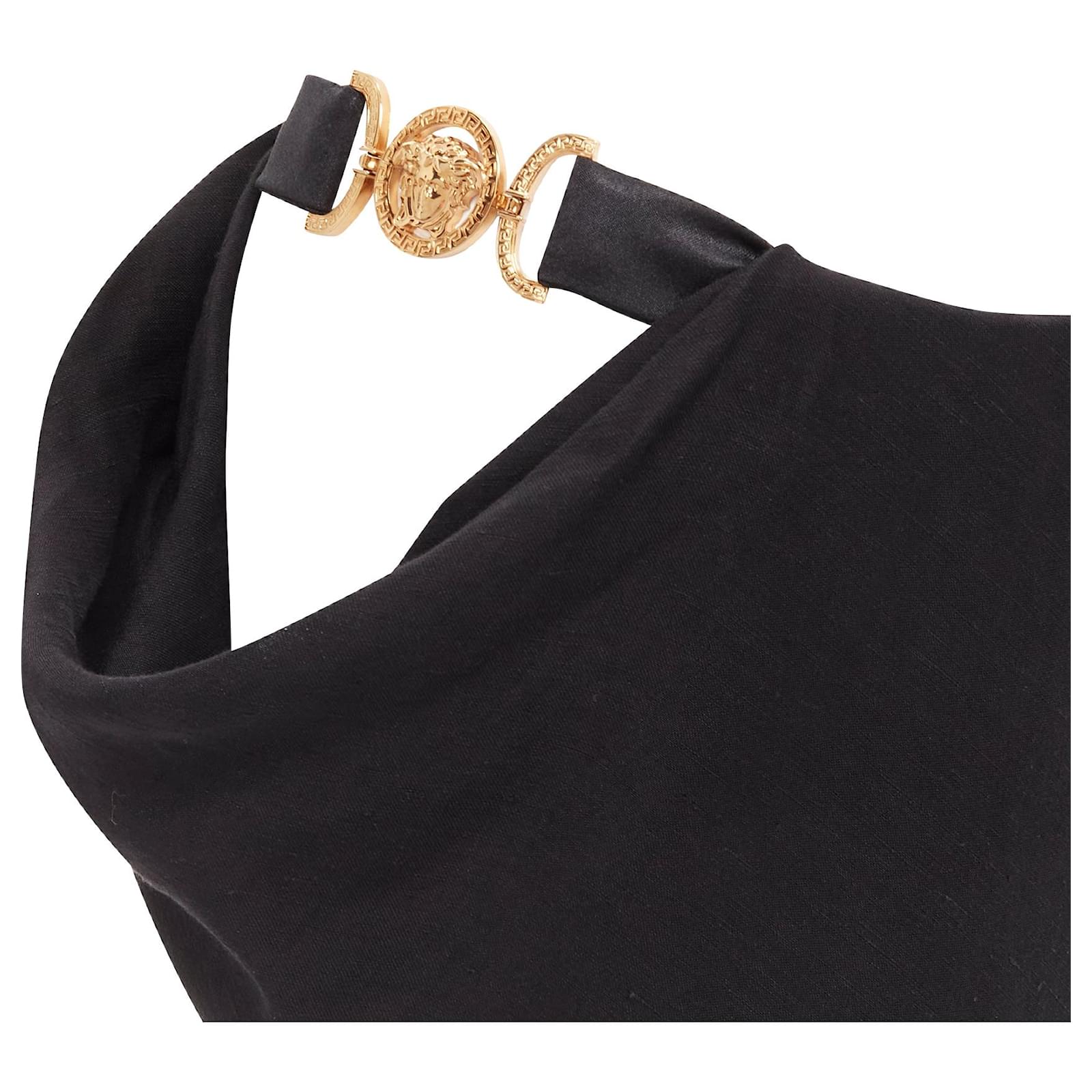 Versace Medusa Medusallion Coin cut out draped skirt Black Linen ref ...