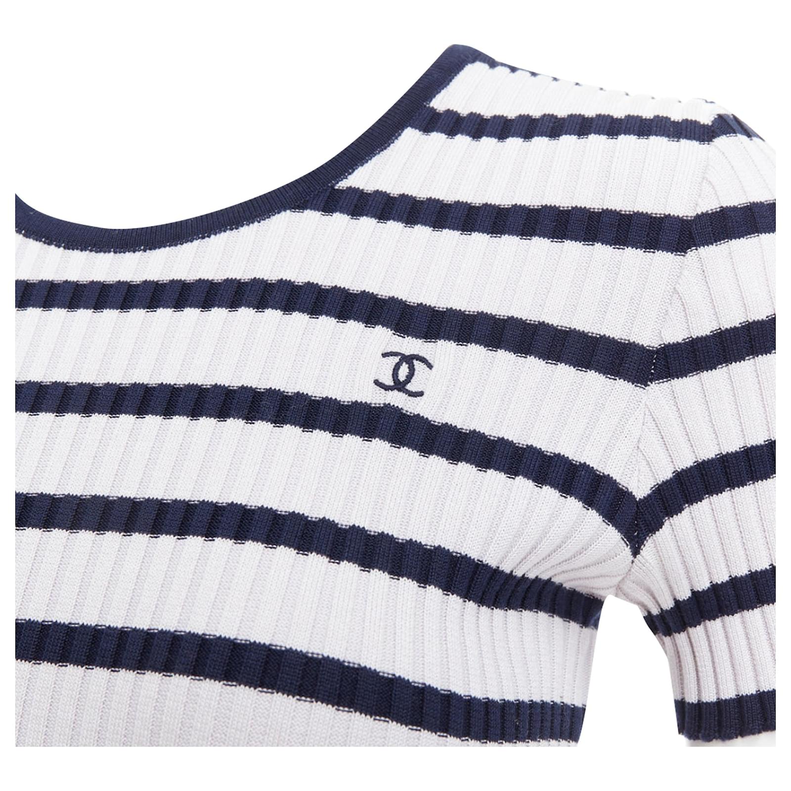 Chanel ribbed cotton nautical striped logo top Black ref.1897099 - Joli ...