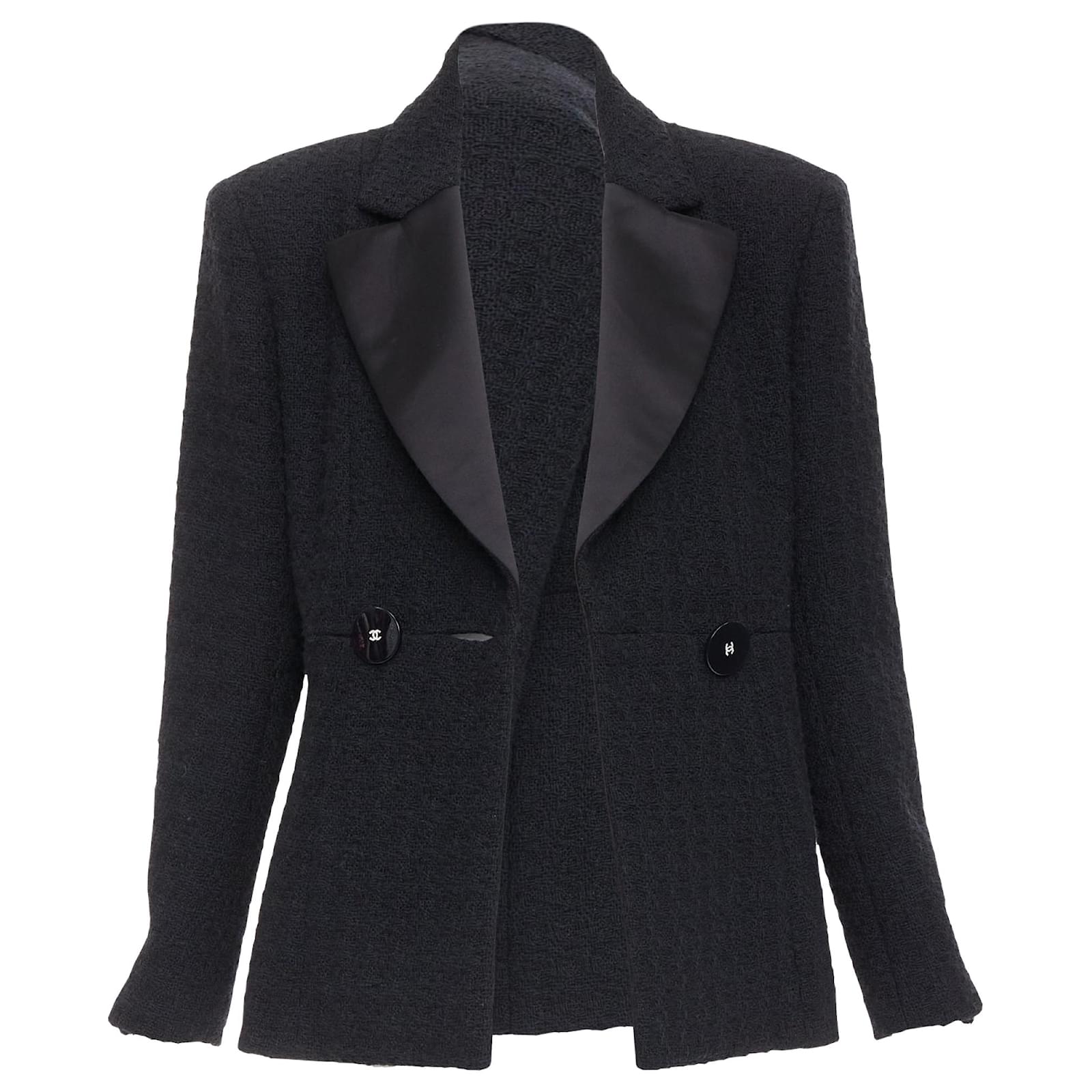 Chanel Cosmopolite tweed double breasted tuxedo jacket Black Wool ref ...