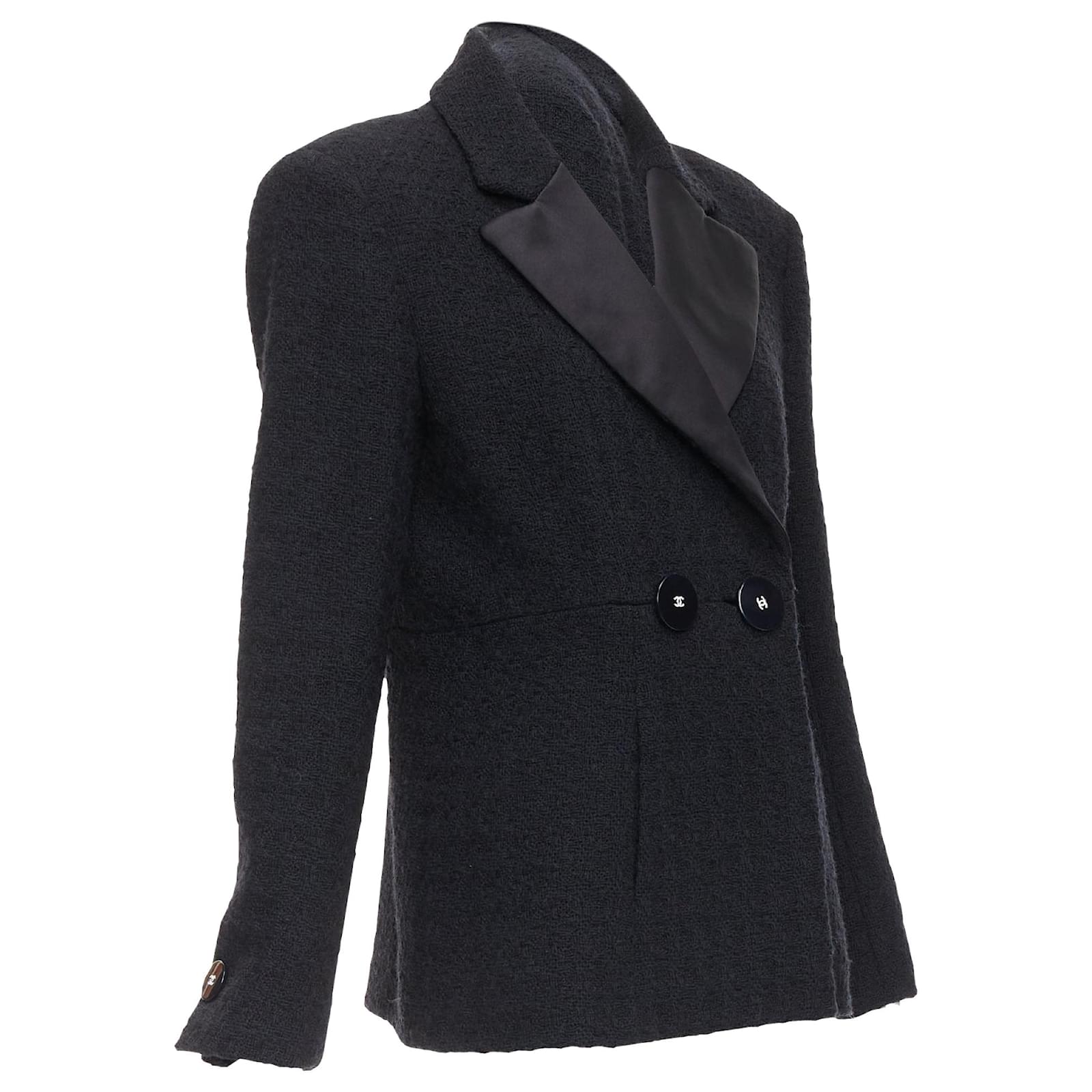 Chanel Cosmopolite tweed double breasted tuxedo jacket Black Wool ref ...