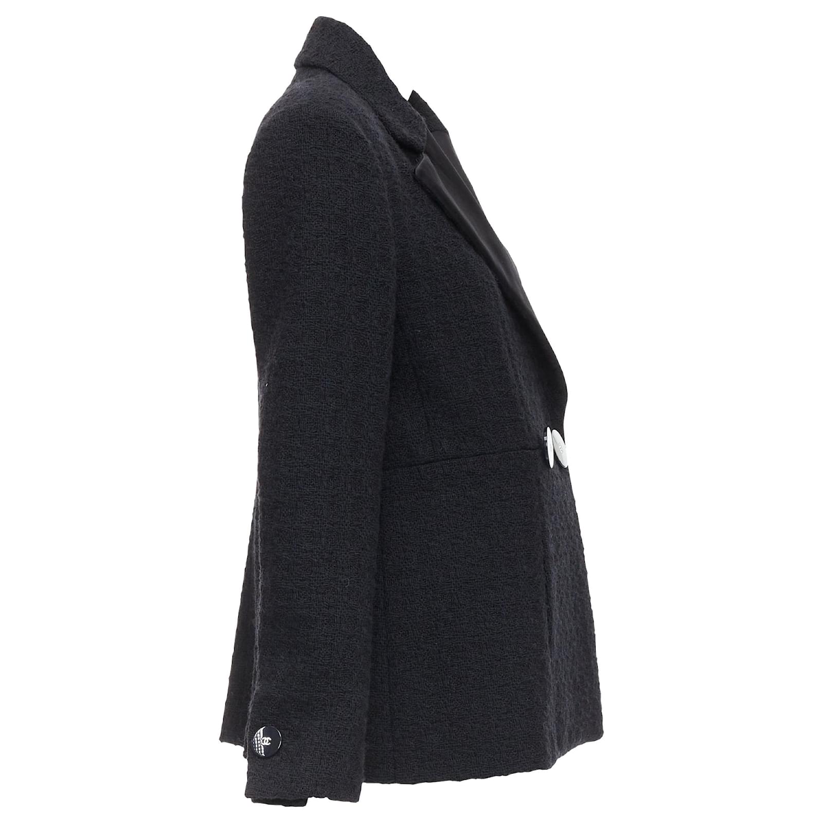 Chanel Cosmopolite tweed double breasted tuxedo jacket Black Wool ref ...