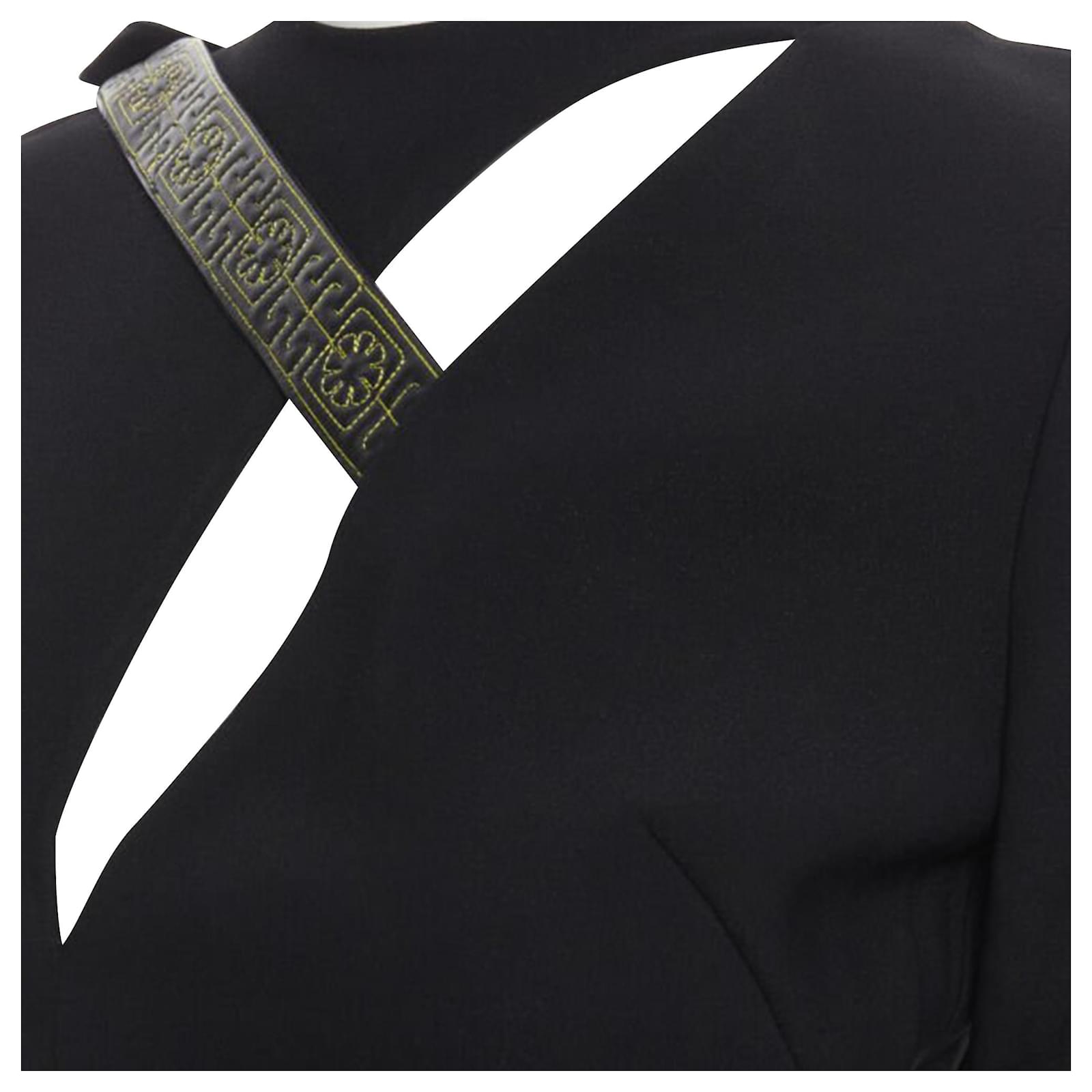 Versace Greca stitch leather harness strap fre dress Black Viscose ...
