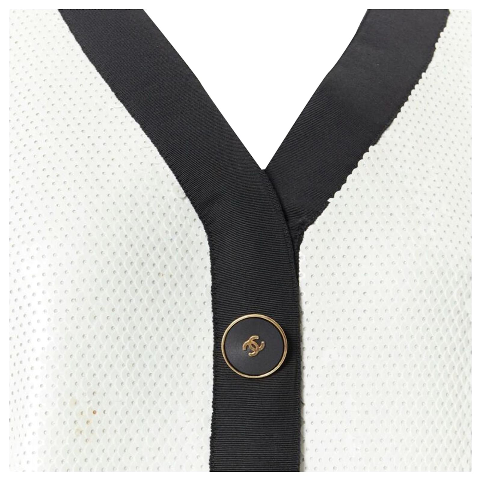 Chanel SS sequin grosgrain trim scuba zipper jacket White Polyester ref ...