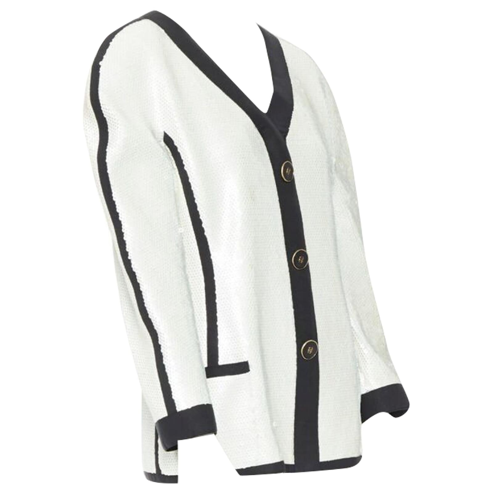 Chanel SS sequin grosgrain trim scuba zipper jacket White Polyester ref ...