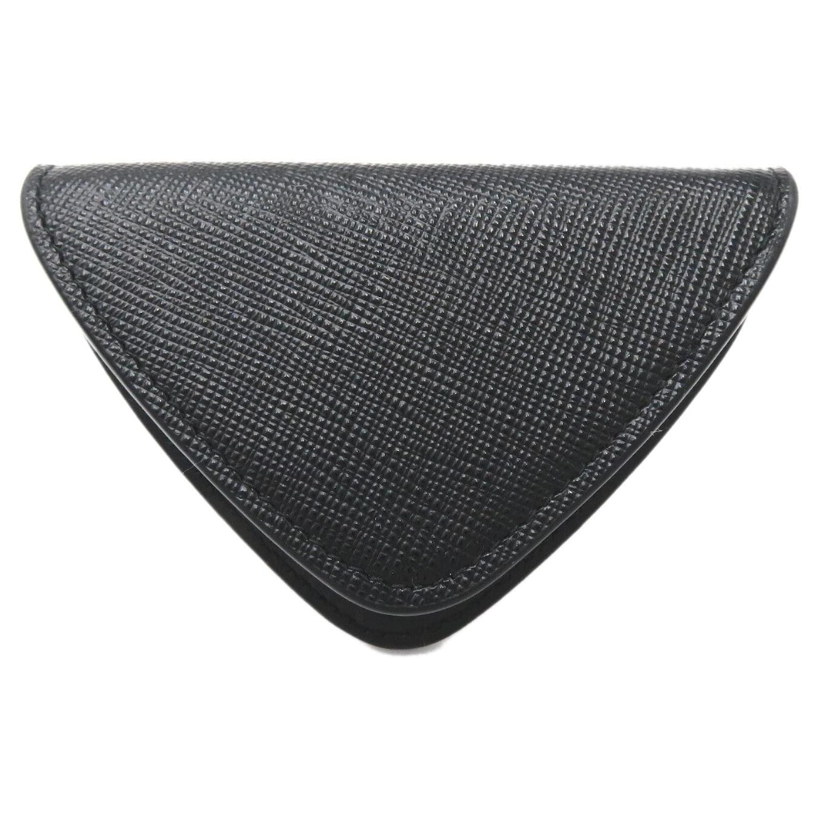 Prada Saffiano Leather Triangle Coin Case Black ref.1899184 - Joli Closet
