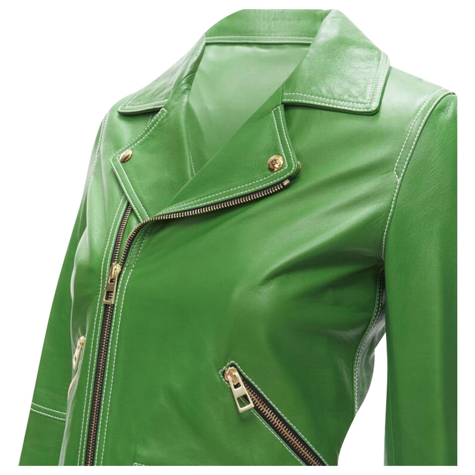 Loewe Kelly leather moto biker jacket Green ref.1905621 - Joli Closet