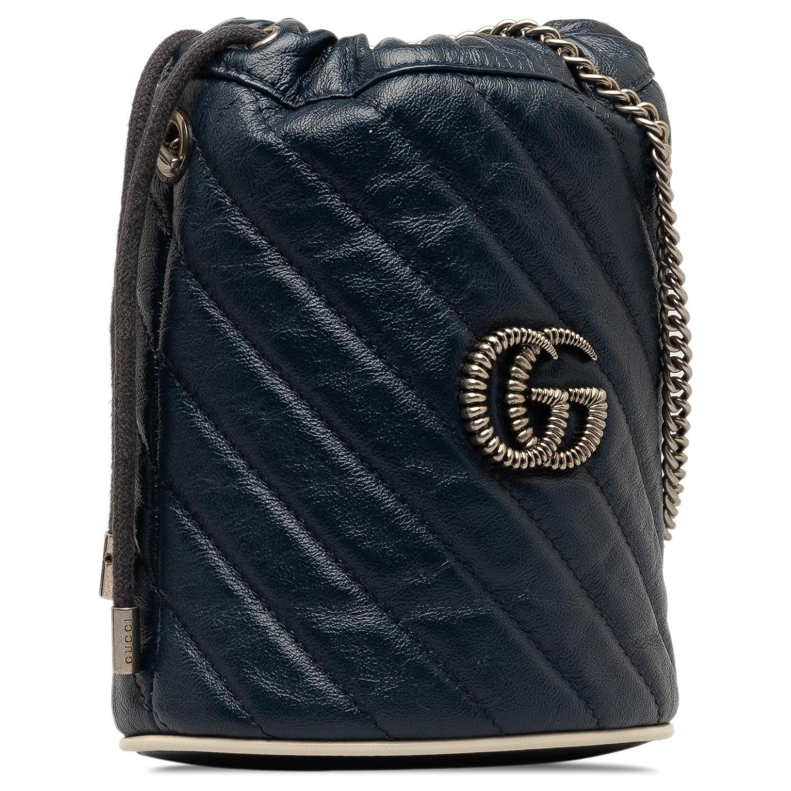 Blue Gucci Mini Torchon GG Marmont Bucket Bag Leather ref.1910009 ...