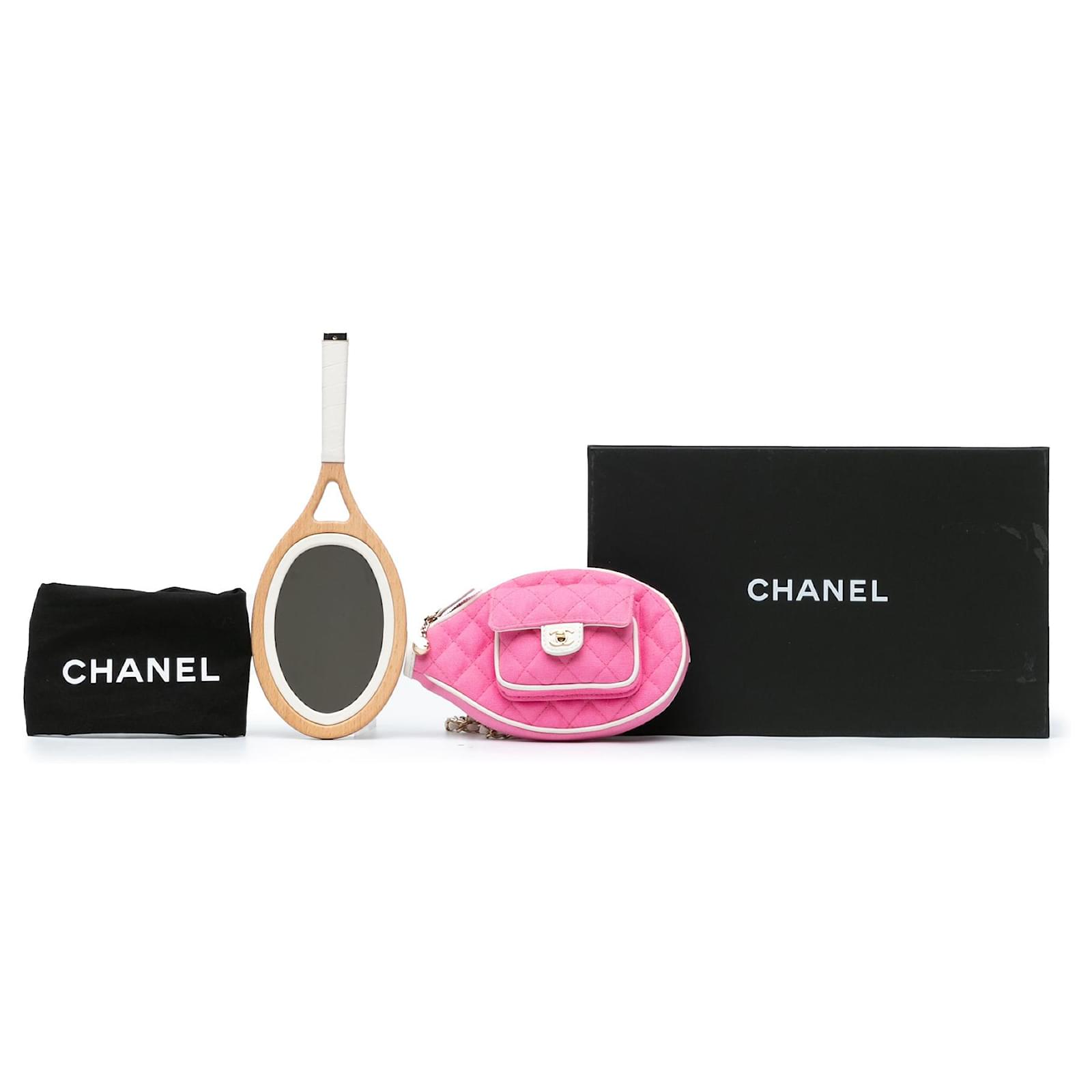 Pink Chanel Canvas Tennis Racket Mirror and Crossbody Set Leather ref ...