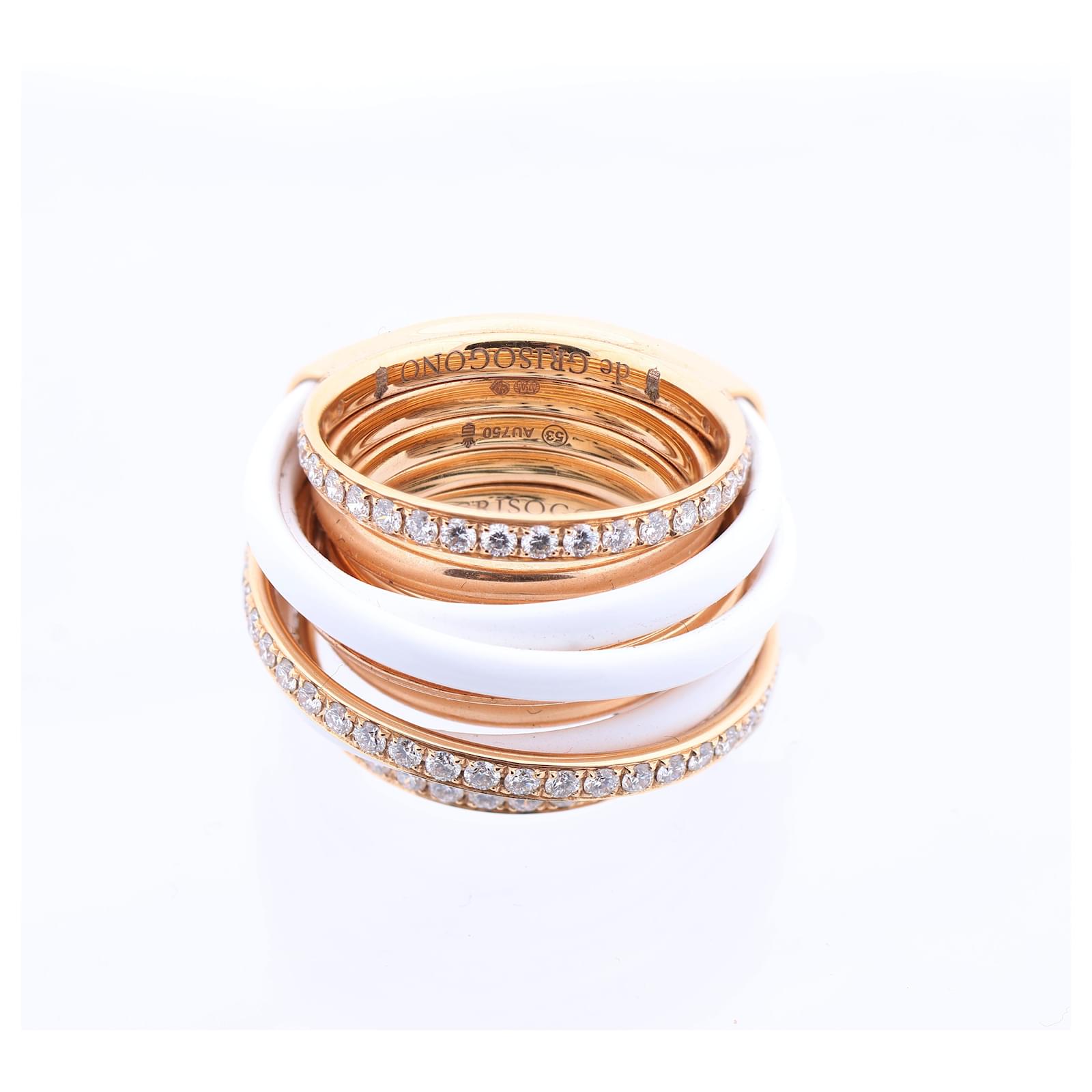 De Grisogono Allegra Rose Gold and White Ceramic with Diamonds Ring ...