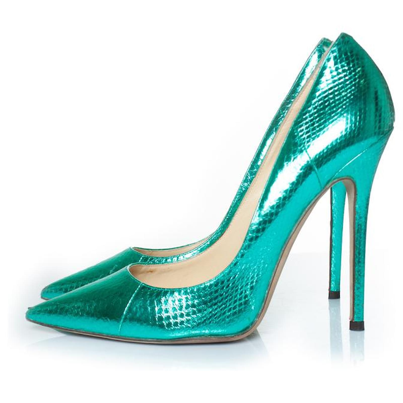 Jimmy Choo, Metallic watersnake pumps in turquoise Blue Green Leather ...