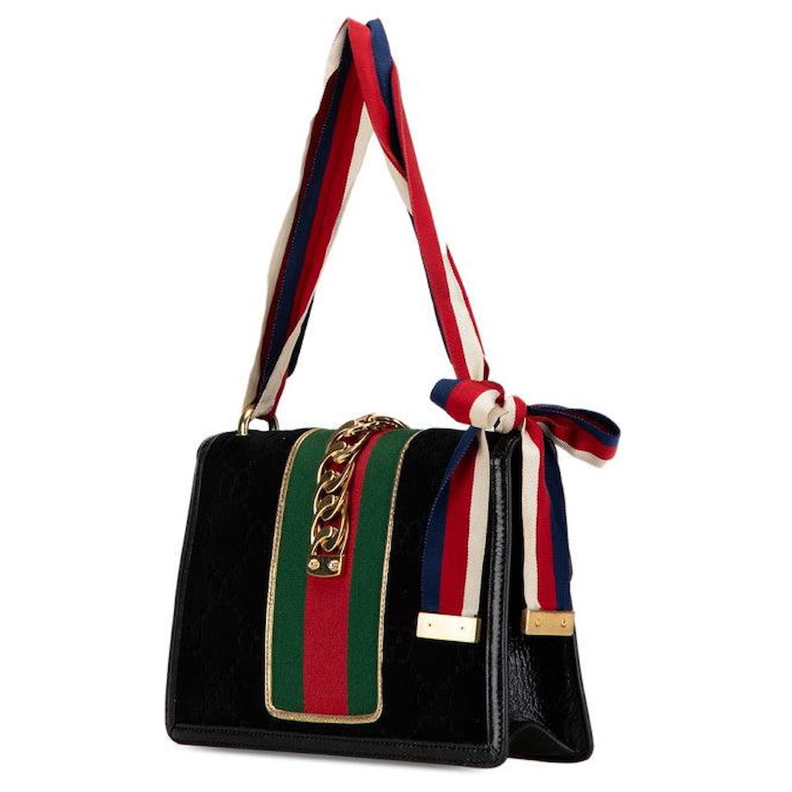 Gucci Velvet Leather Sylvie Handbag 2WAY Black Cloth ref.1933470 - Joli ...