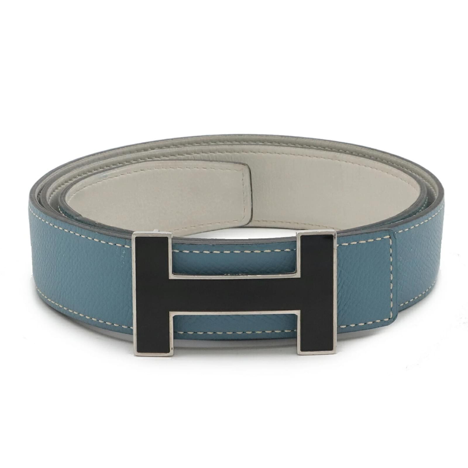 Hermès Hermes Quiz H Belt Reversible Leather Blue Eggshell ref.1953447 ...