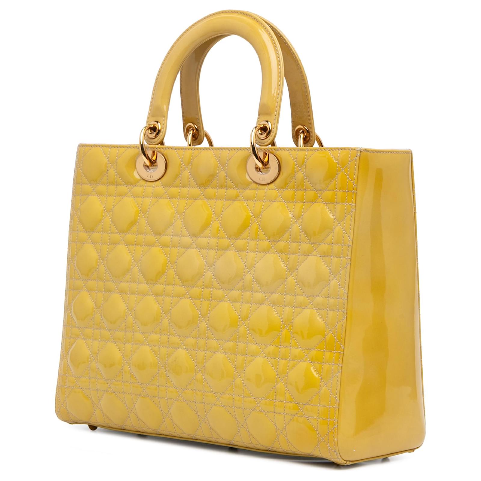 Dior Yellow Large Patent Cannage Lady Dior Leather Patent leather ref ...