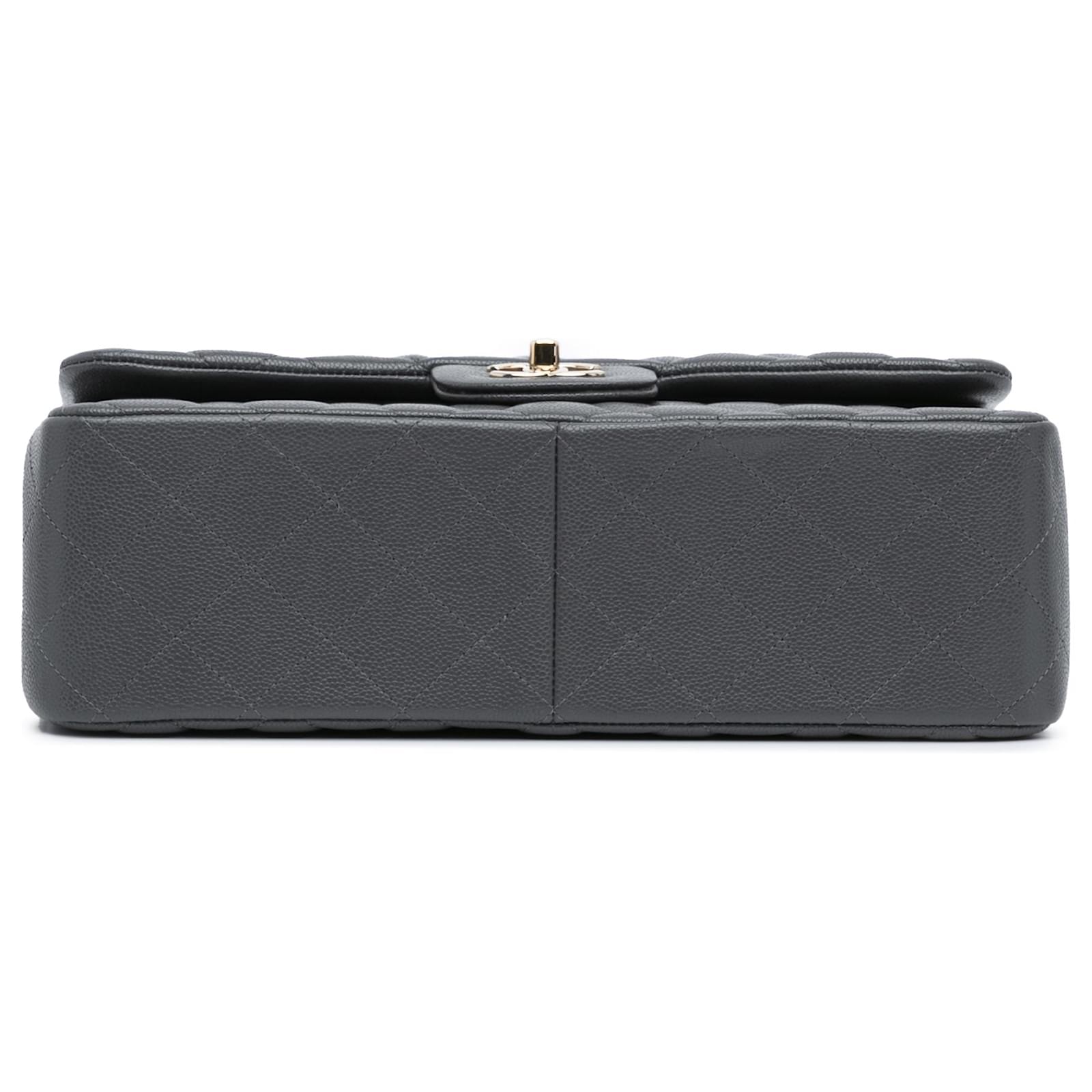Chanel Gray Jumbo Classic Caviar Double Flap Brown Dark grey Leather ...