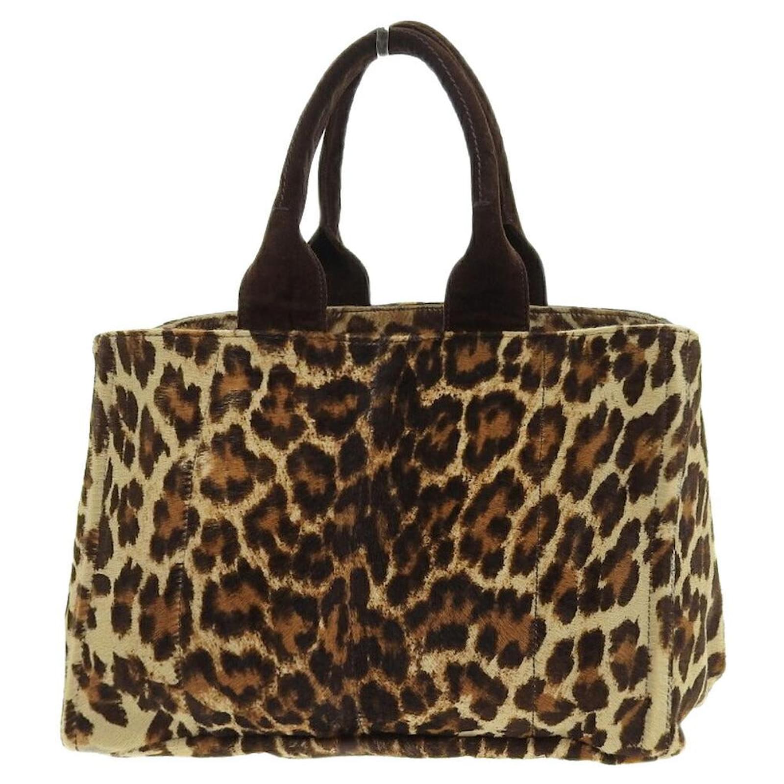 Prada Leopard Print Canapa Tote Bag Brown Leather ref.2015696 - Joli Closet