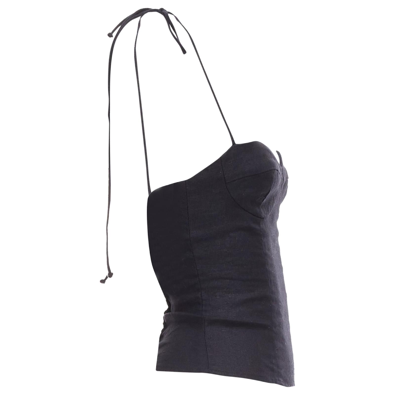 Reformation Set 3 top linen sweetheart US0 drape cAmi ruched tank Black ...