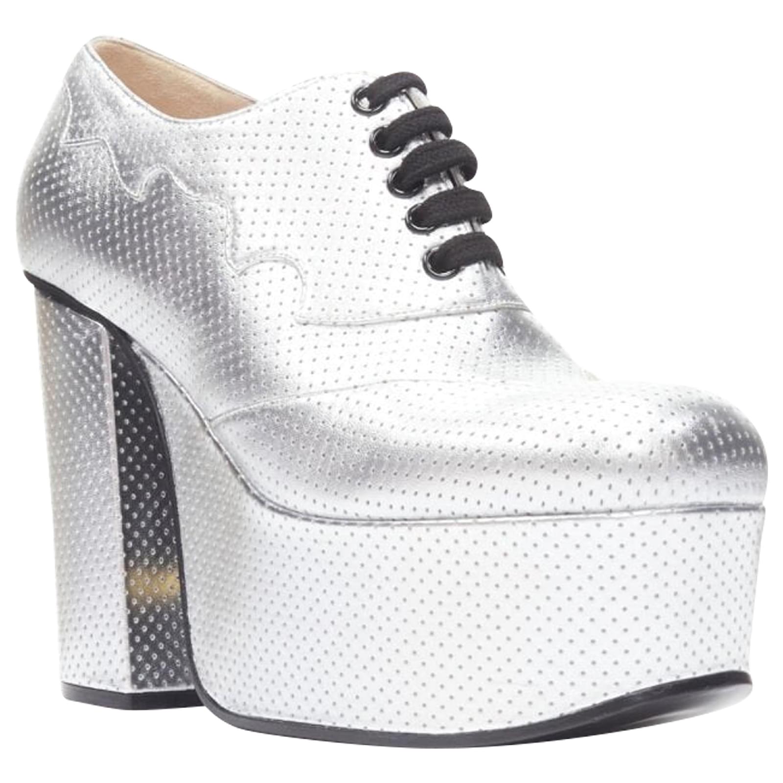 Gucci Otis metallic chunky platform block heel bootie mule Silvery ...