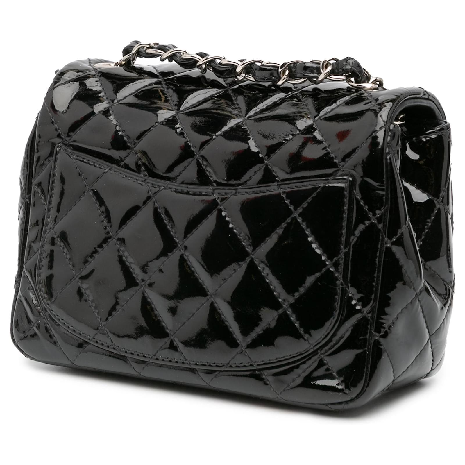 Chanel Black Mini Square Classic Patent Single Flap Leather Patent ...