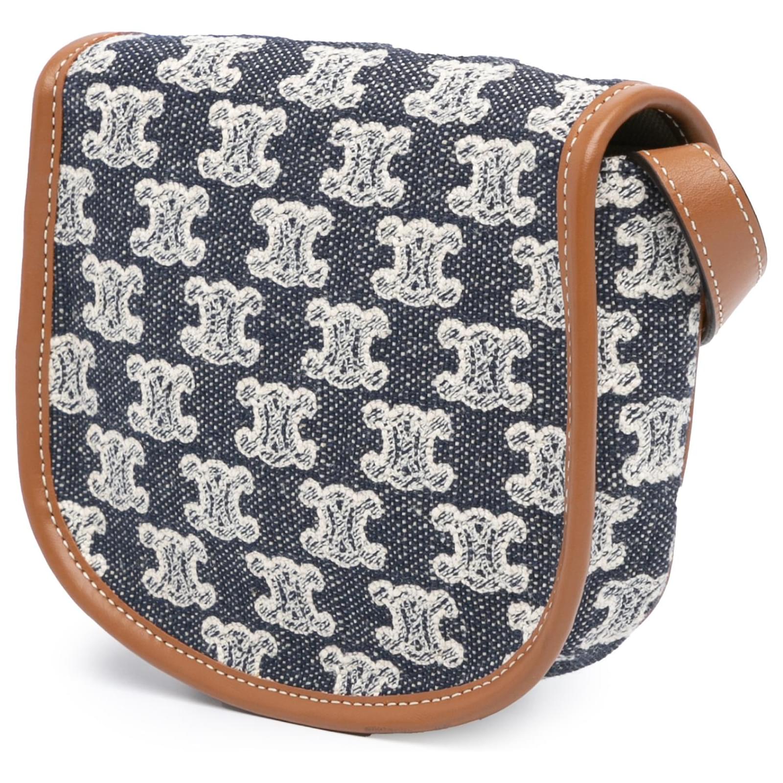 Céline Celine Blue Mini Triomphe Embroidered Canvas Besace Crossbody ...