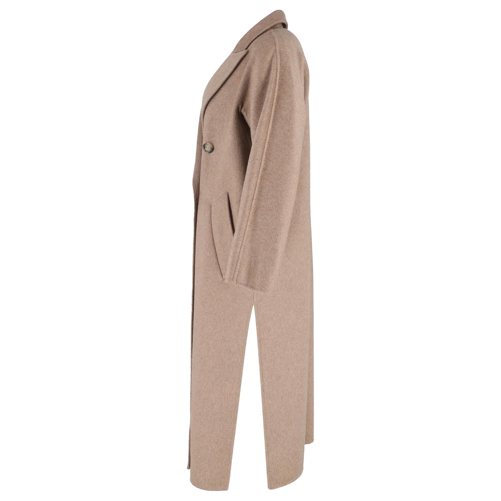 Max Mara Selina Double-Breasted Coat in Beige Cashmere Brown Red Wool ...