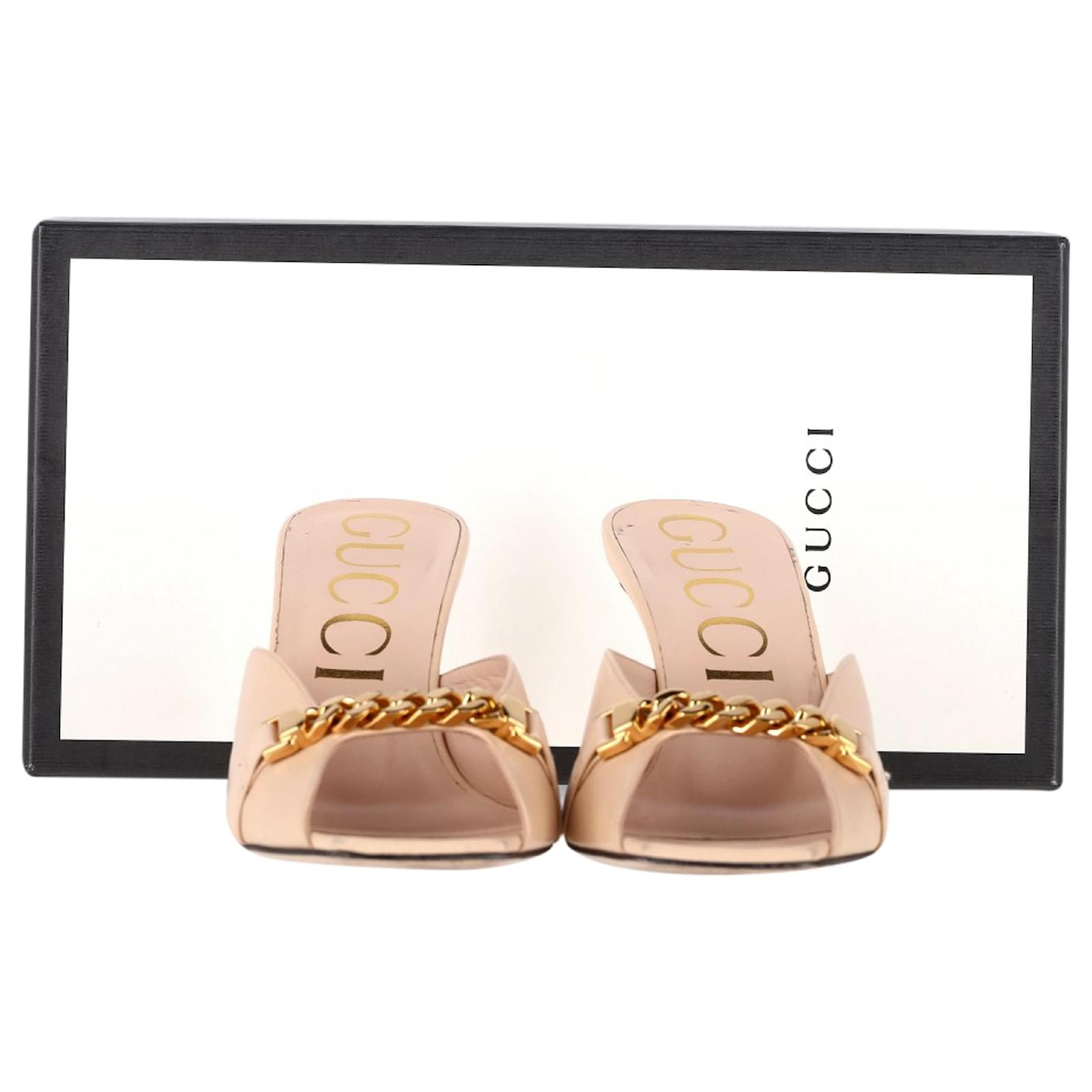 Gucci Chain-link Mules In Beige Leather ref.2085550 - Joli Closet