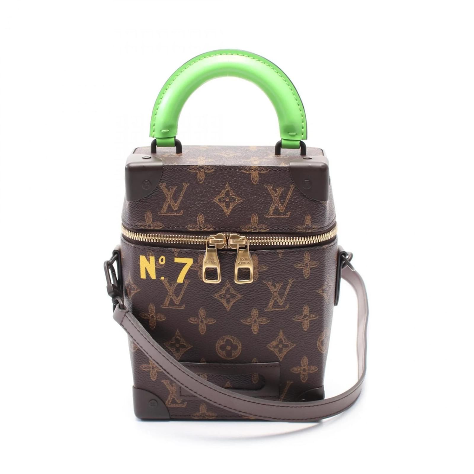 Louis Vuitton Vertical Box Trunk Handbag Brown Green Leather Cloth ref ...