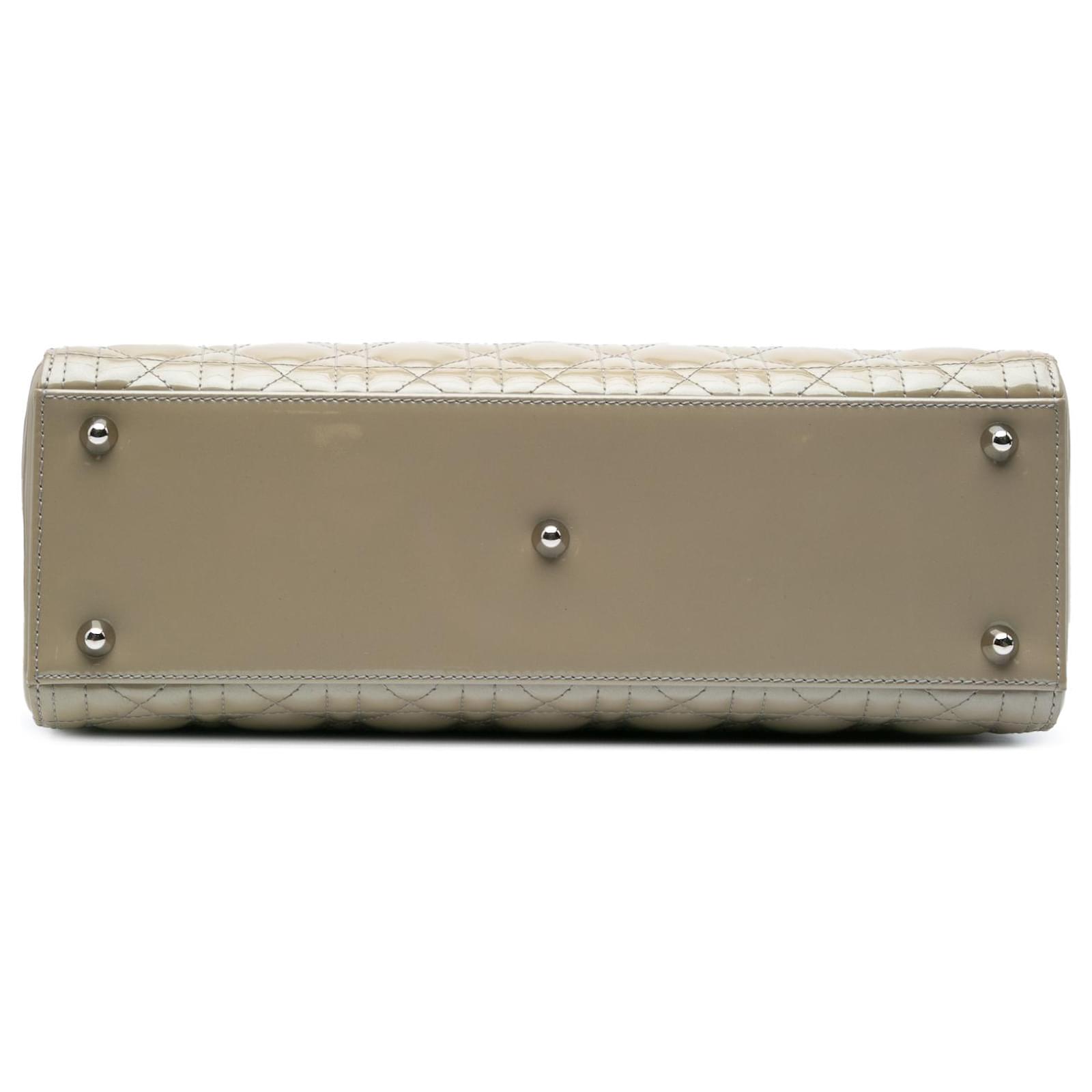 Dior Brown Large Patent Cannage Lady Dior Beige Leather Patent leather ...