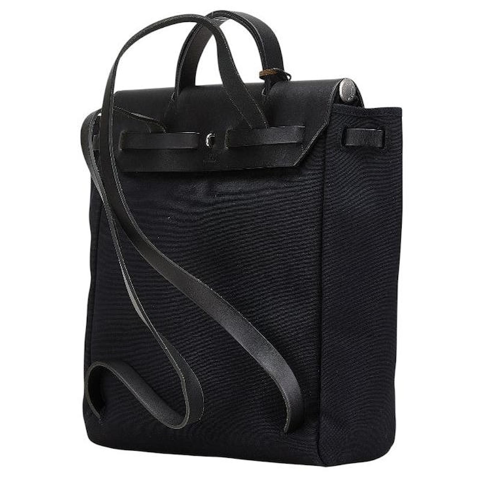 Hermès Hermes Toile Officier Leather Ado PM Backpack Black Cloth ref ...