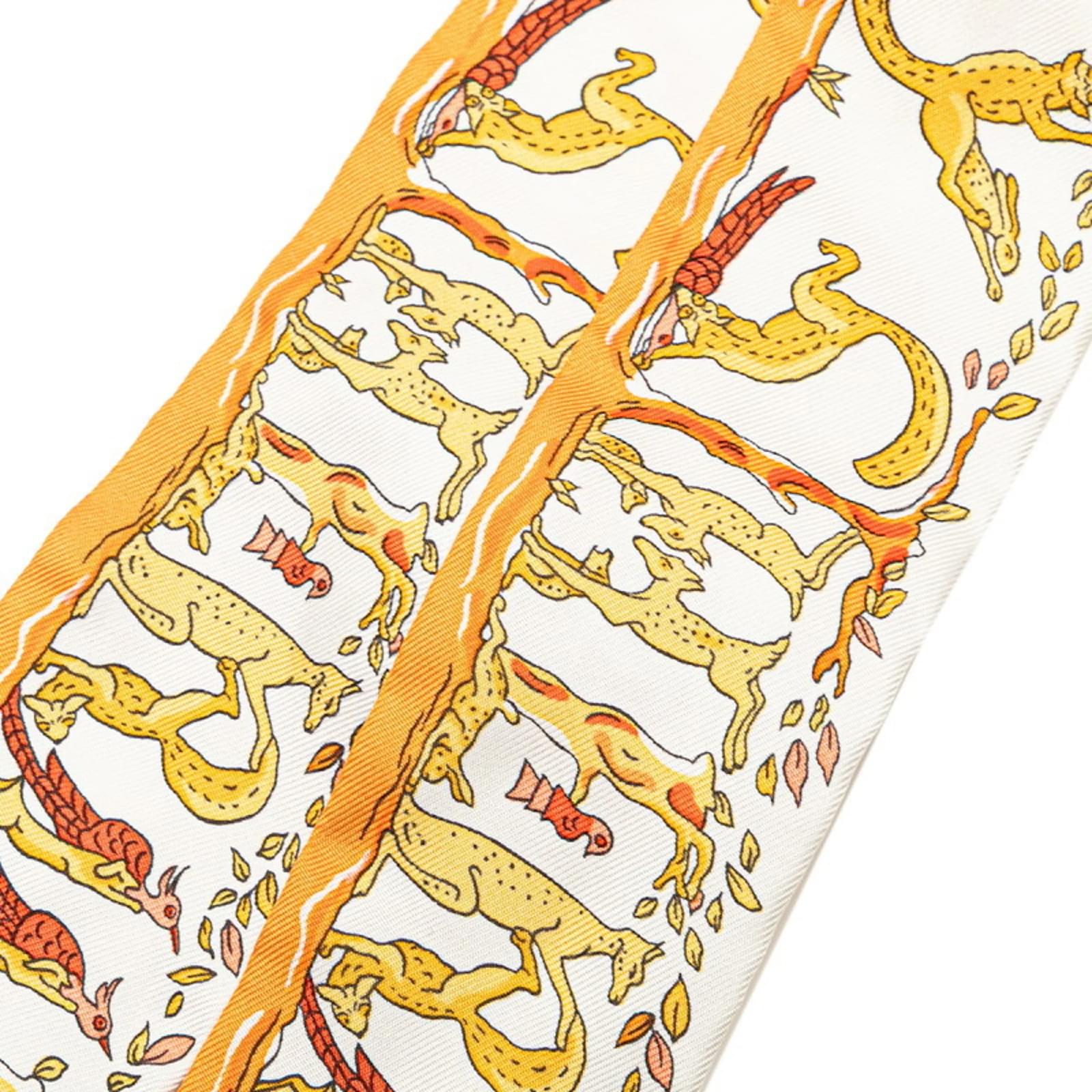 Hermès Hermes Twilly Animal Motif Scarf White Multiple colors Orange ...