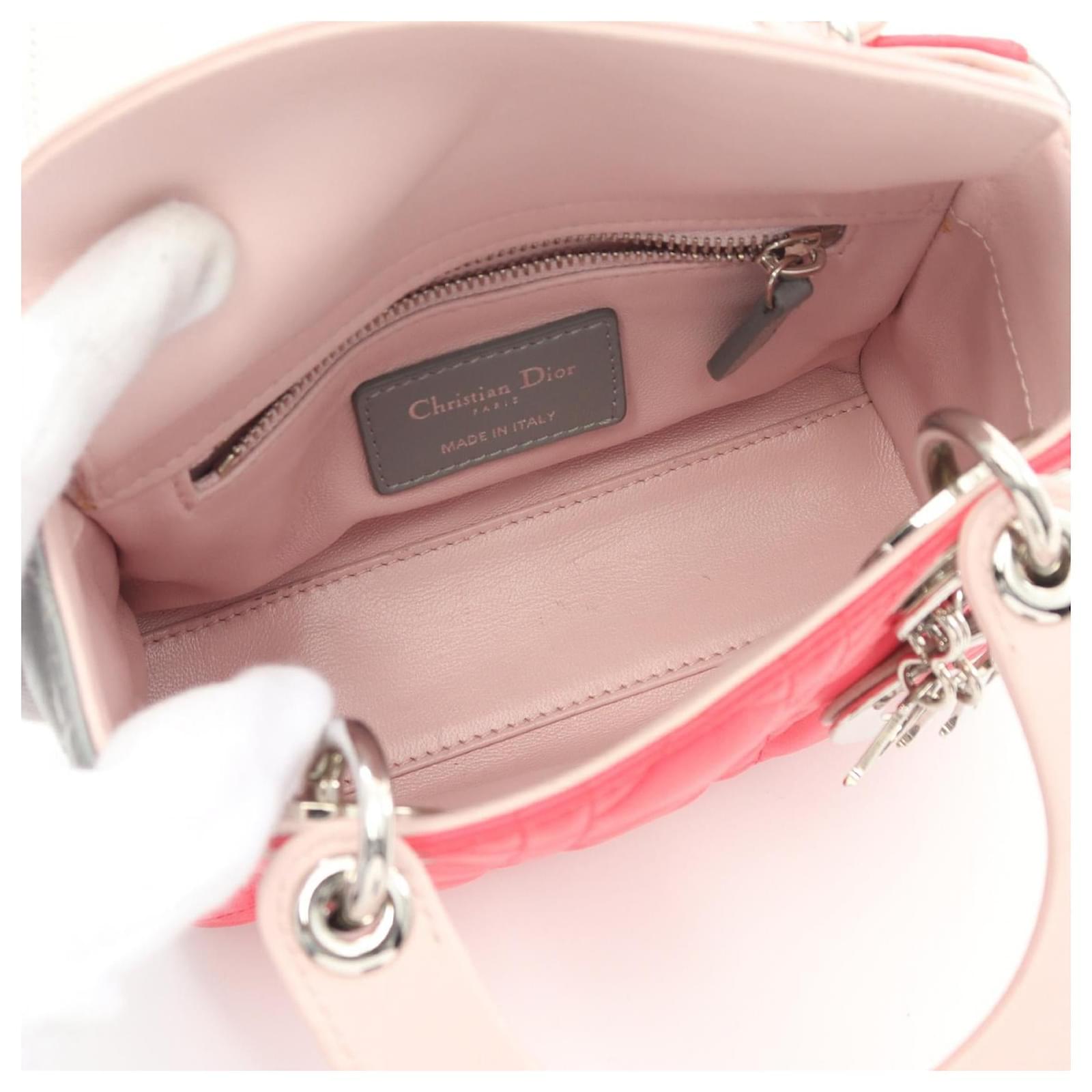 Christian Dior Dior Lady Dior Mini Cannage Leather Handbag Pink ref ...