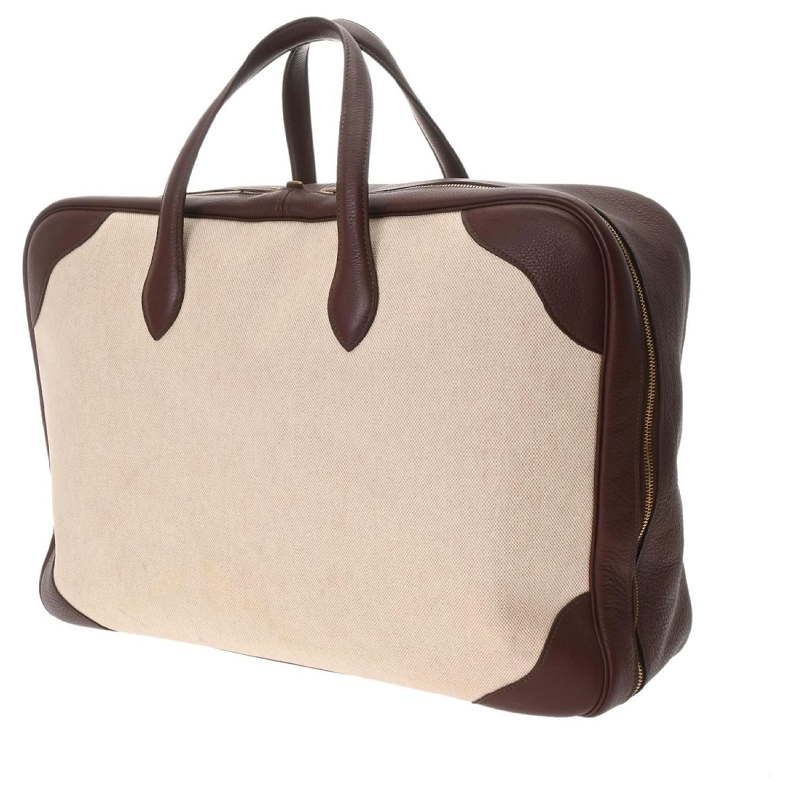 Hermès HERMES Victoria 50 Boston Bag Red Cream Leather Cloth ref ...